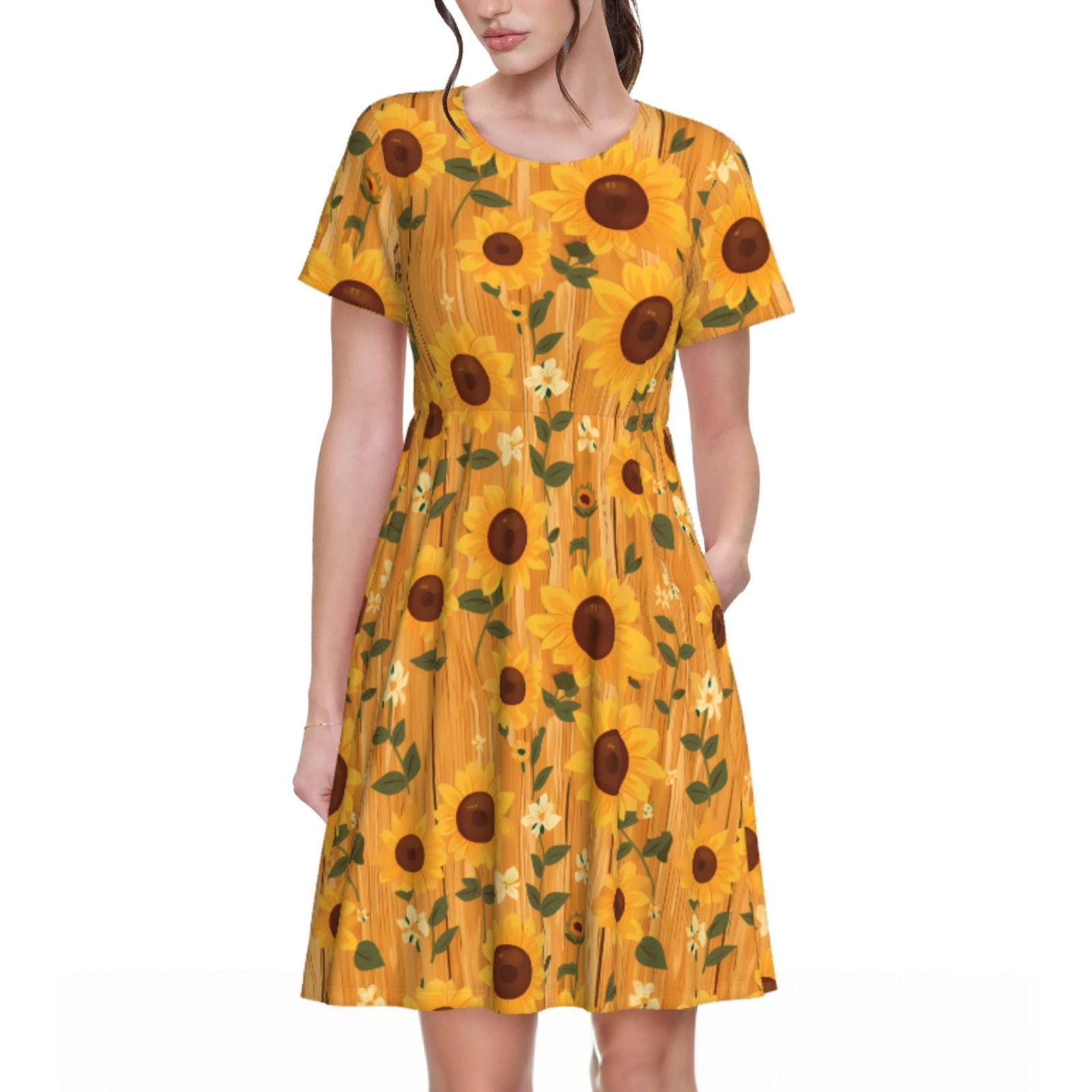 Daiia Modern Wood Grain Sunflower Print Women's Dresses 2025 Trendy ...