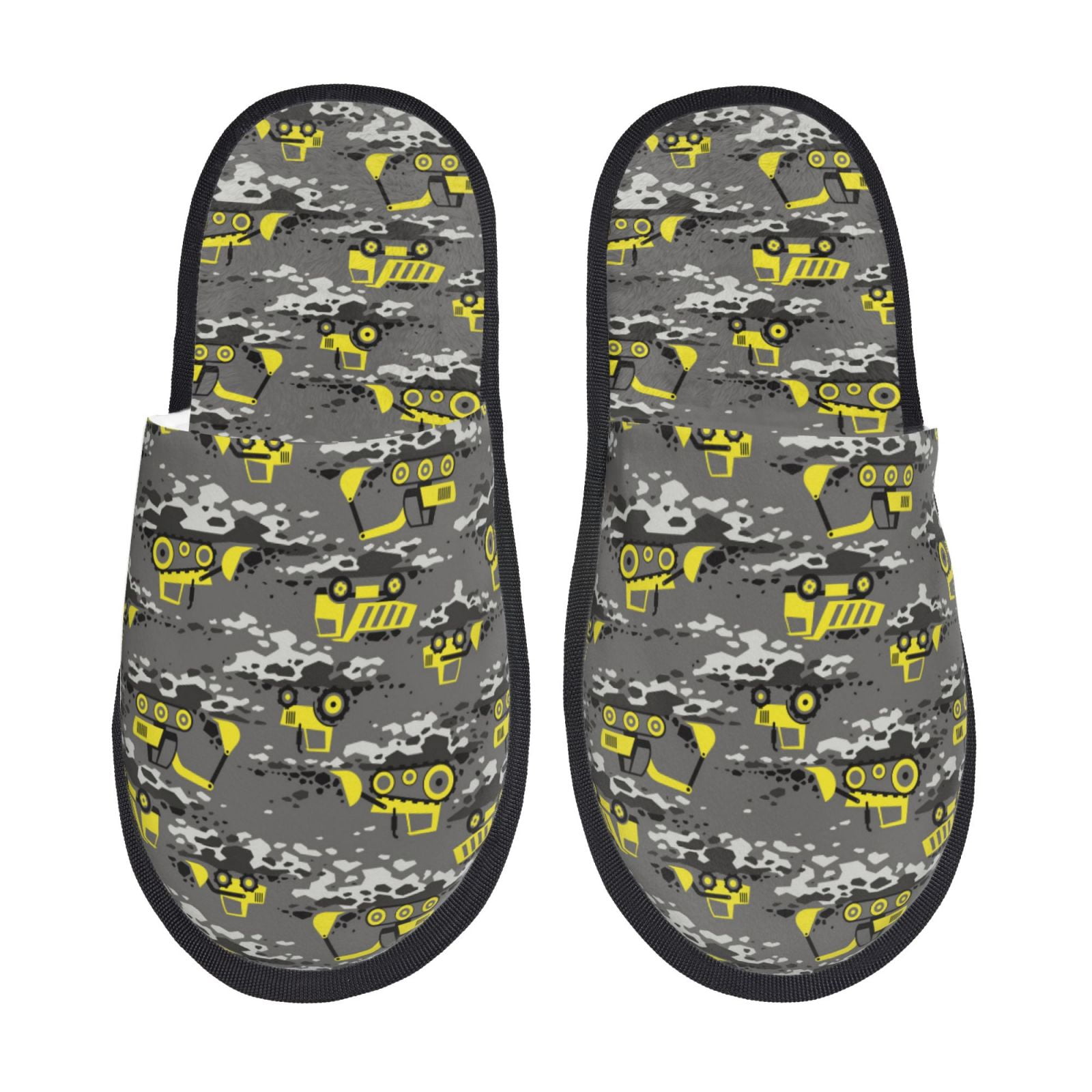 Daiia Modern Yellow Excavator Pattern Furry Slippers for Women and Men ...