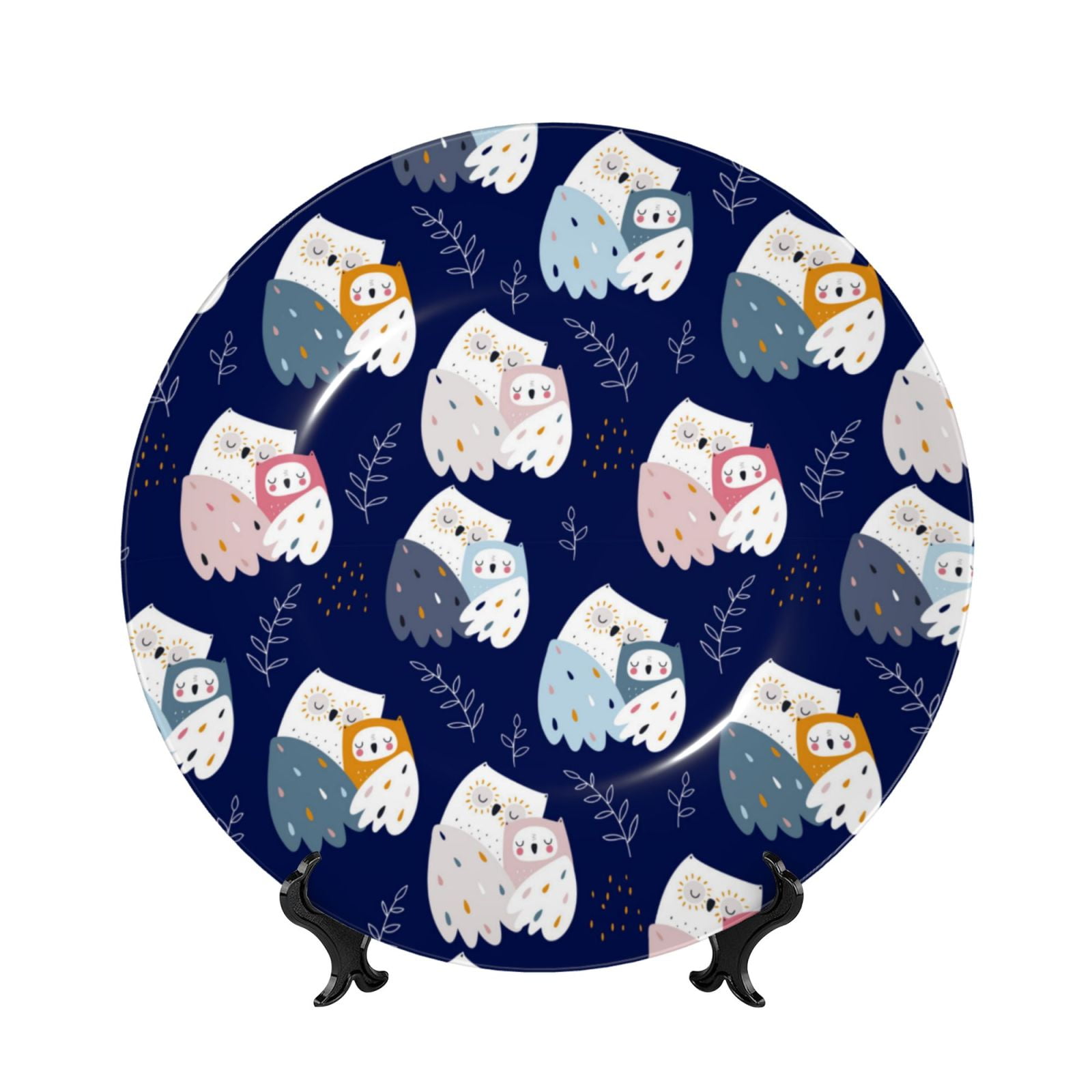 Daiia Mom And Baby Owls Printed Pattern Ceramic Plate Dinner Plates ...