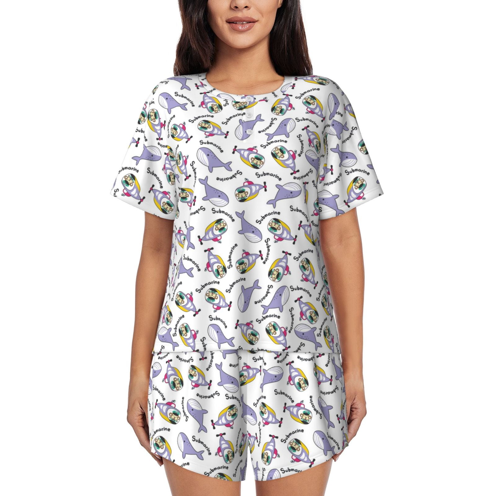 Daiia Monkey Submarine Captain Pattern Womens Pajama Sets Short Sleeve ...