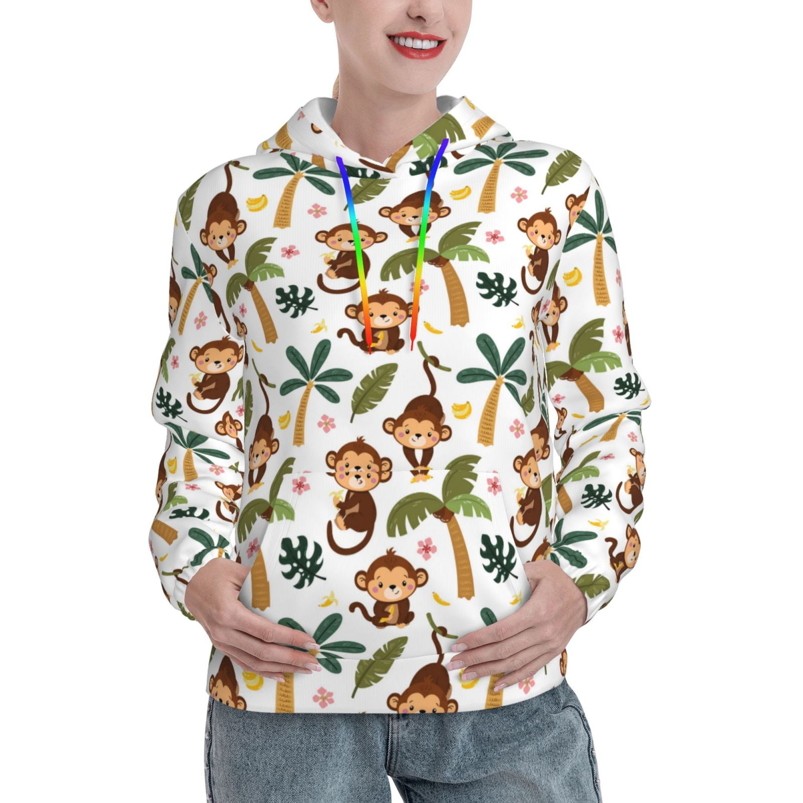 Daiia Monkeys Swinging from Palms Pattern Women's Fashion Hoodies ...