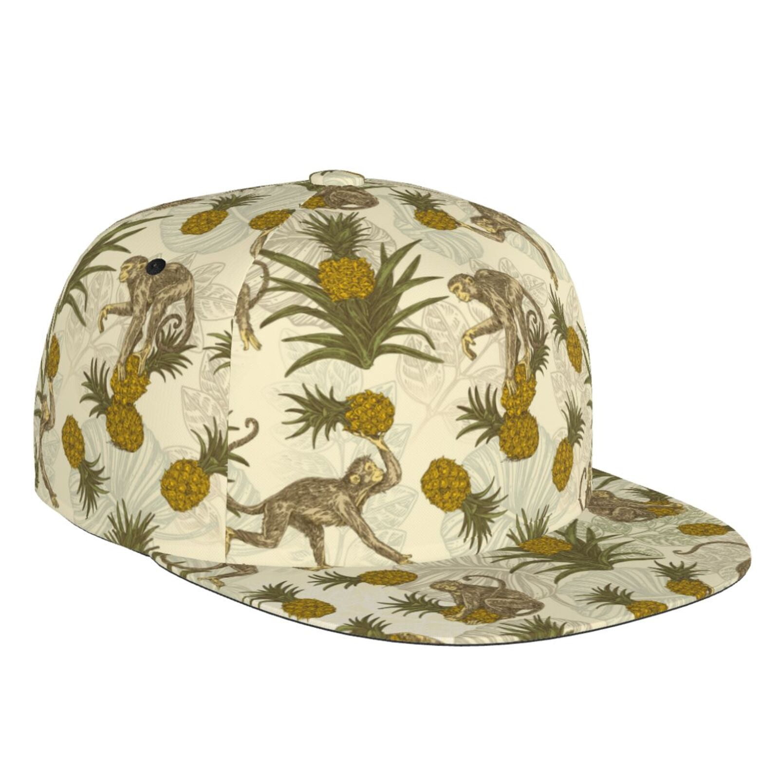 Daiia Monkeys and Pinealpples print Flat Bill Hats Flat Brim Trucker ...