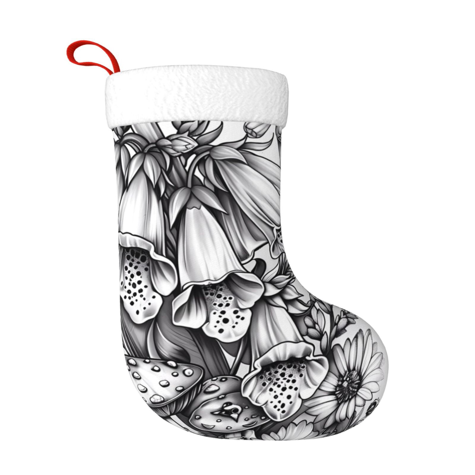 Daiia Monochrome Botanical Illustration Print Christmas Stocking，18 ...