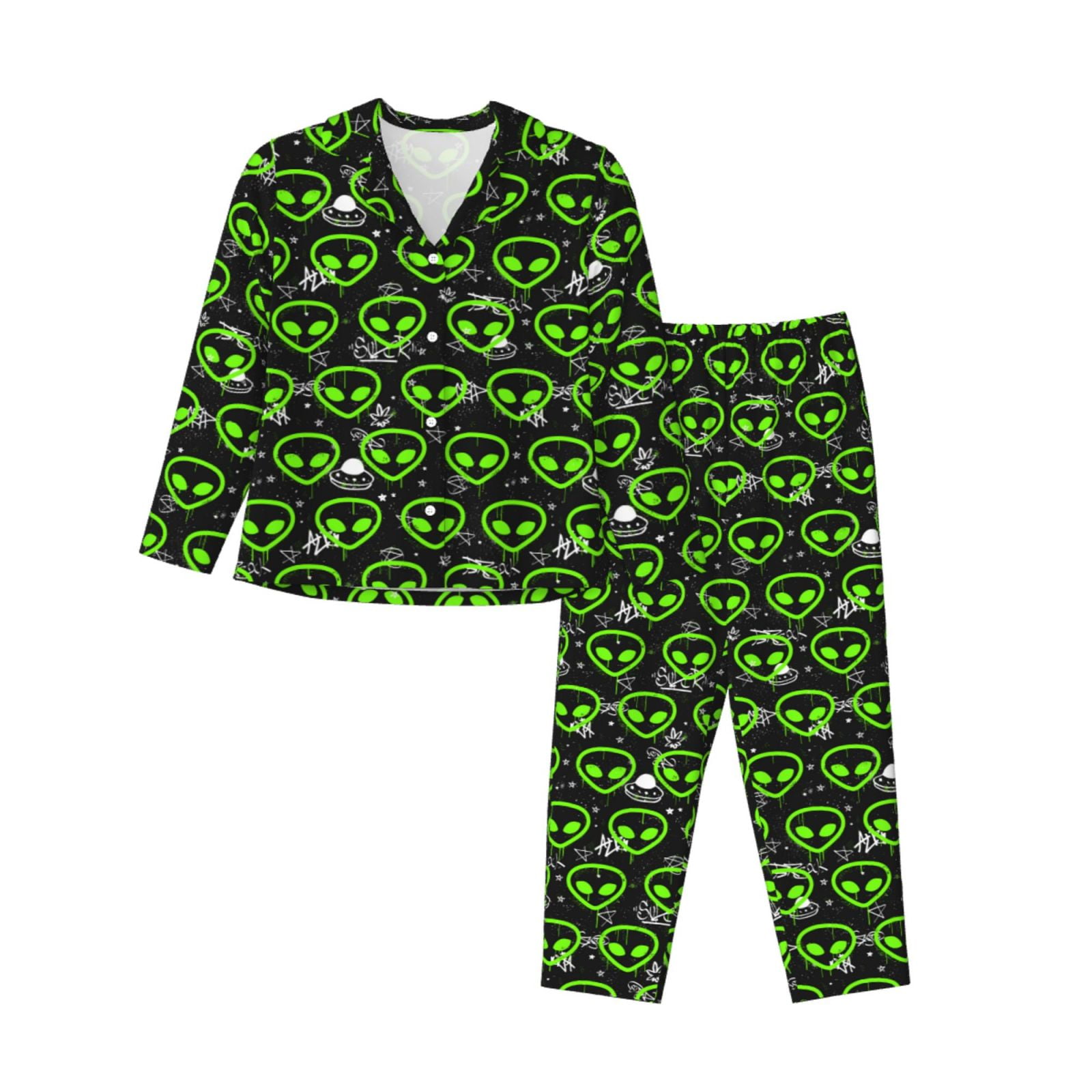 Daiia Monster Neon Head for Women's Long-Sleeved Pajama Set – Soft ...