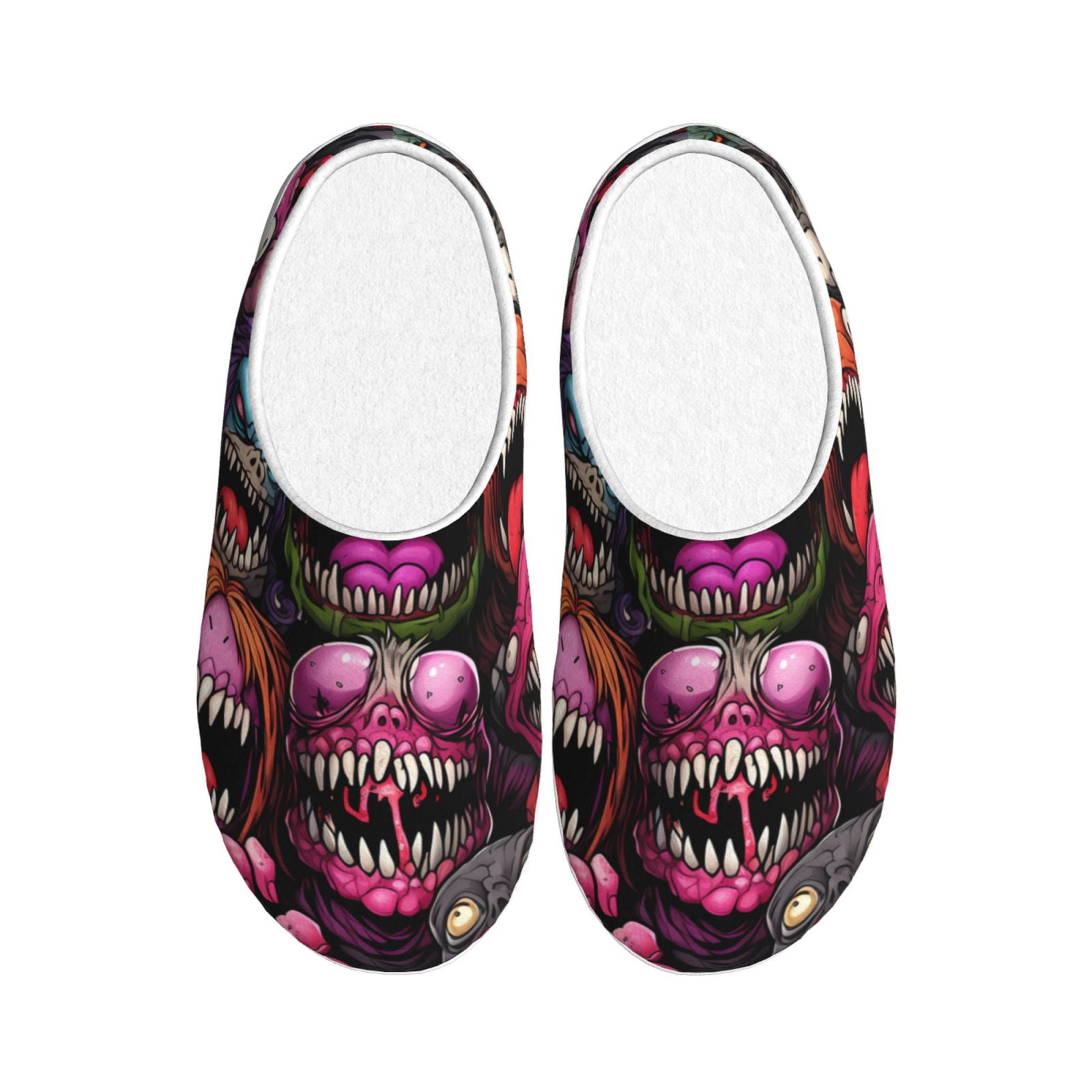 Daiia Monstrous Cartoon Characters Print Women’s Fuzzy Slippers Memory ...