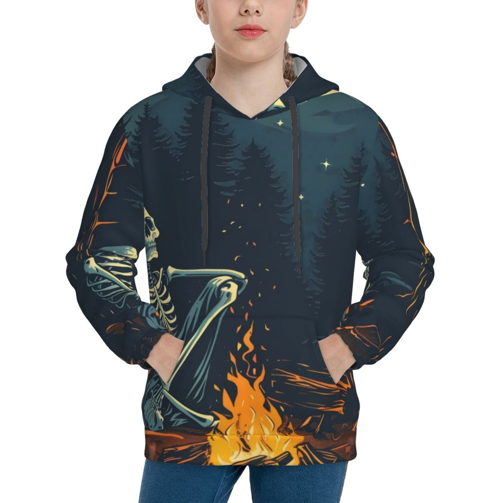 Daiia Moonlit Skeleton Campfire for Boys Fashion Hoodies & Sweatshirts ...