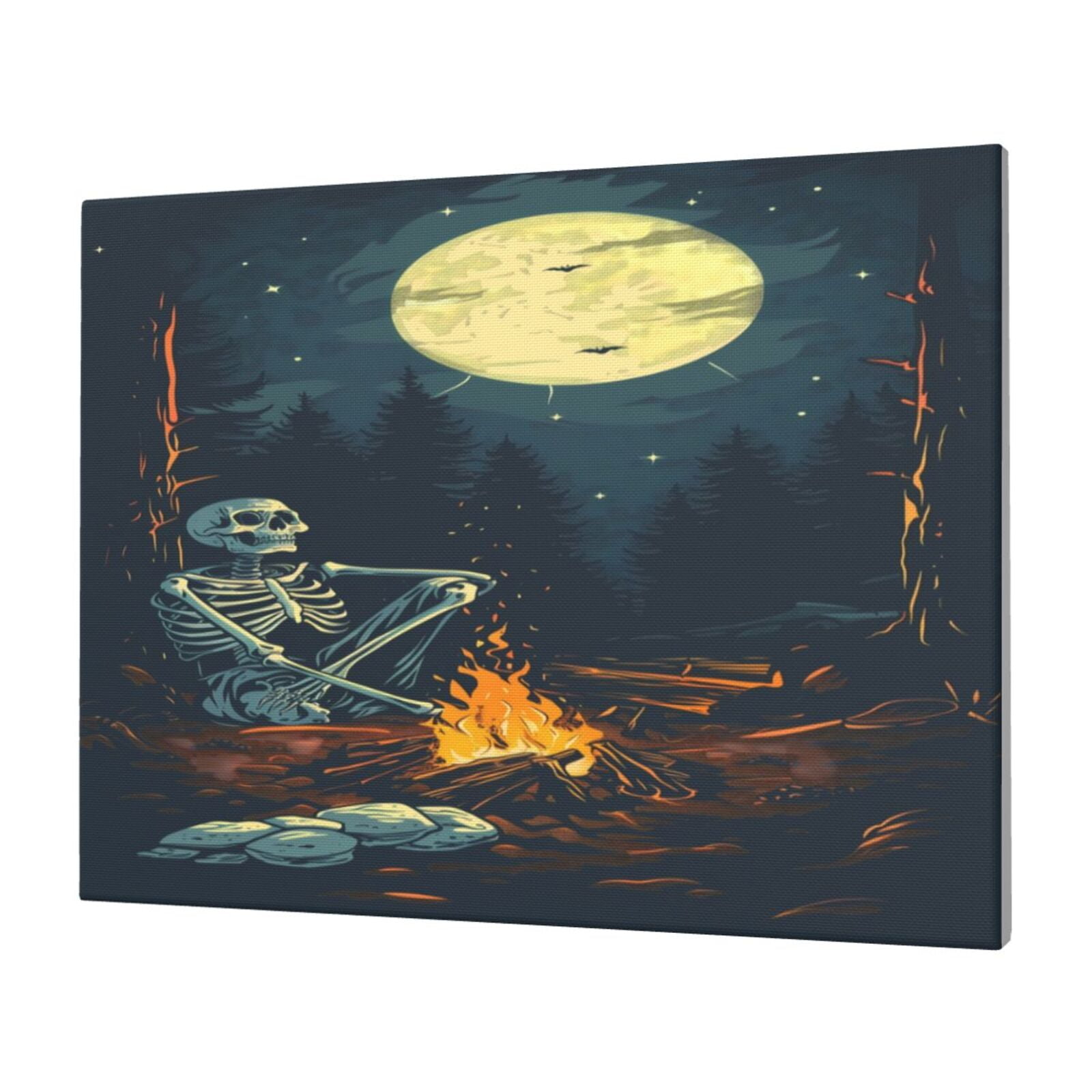 Daiia Moonlit Skeleton Campfire Print Canvas Decorative Picture ...