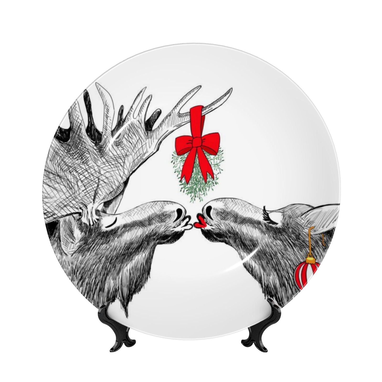 Daiia Moose Kissing Under Mistletoe Printed Pattern Ceramic Plate ...