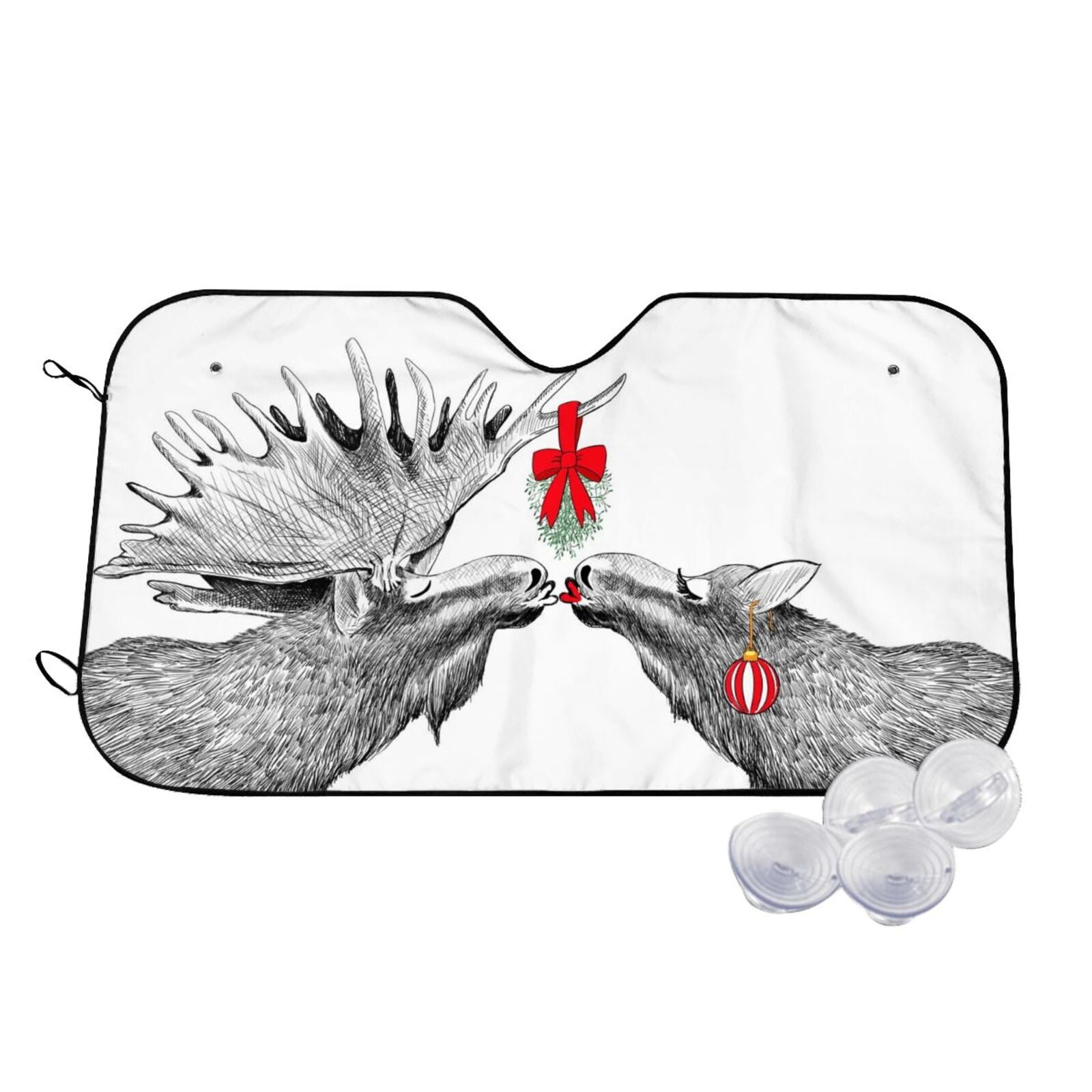 Daiia Moose Kissing Under Mistletoe Windshield Sun Shade for Car SUV ...