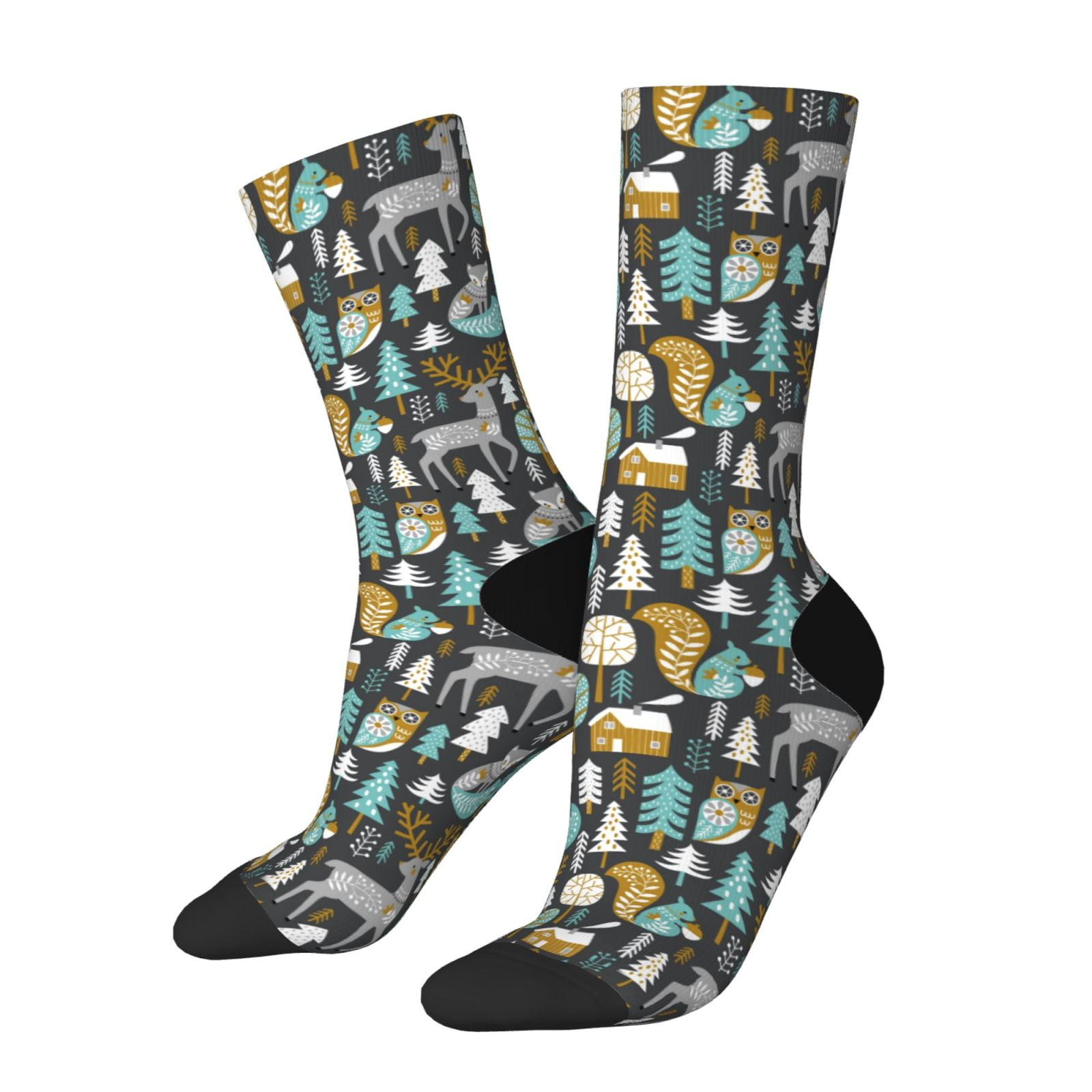 Daiia Moose Squirrel owls tree Print Crew Socks – Soft Breathable Long ...