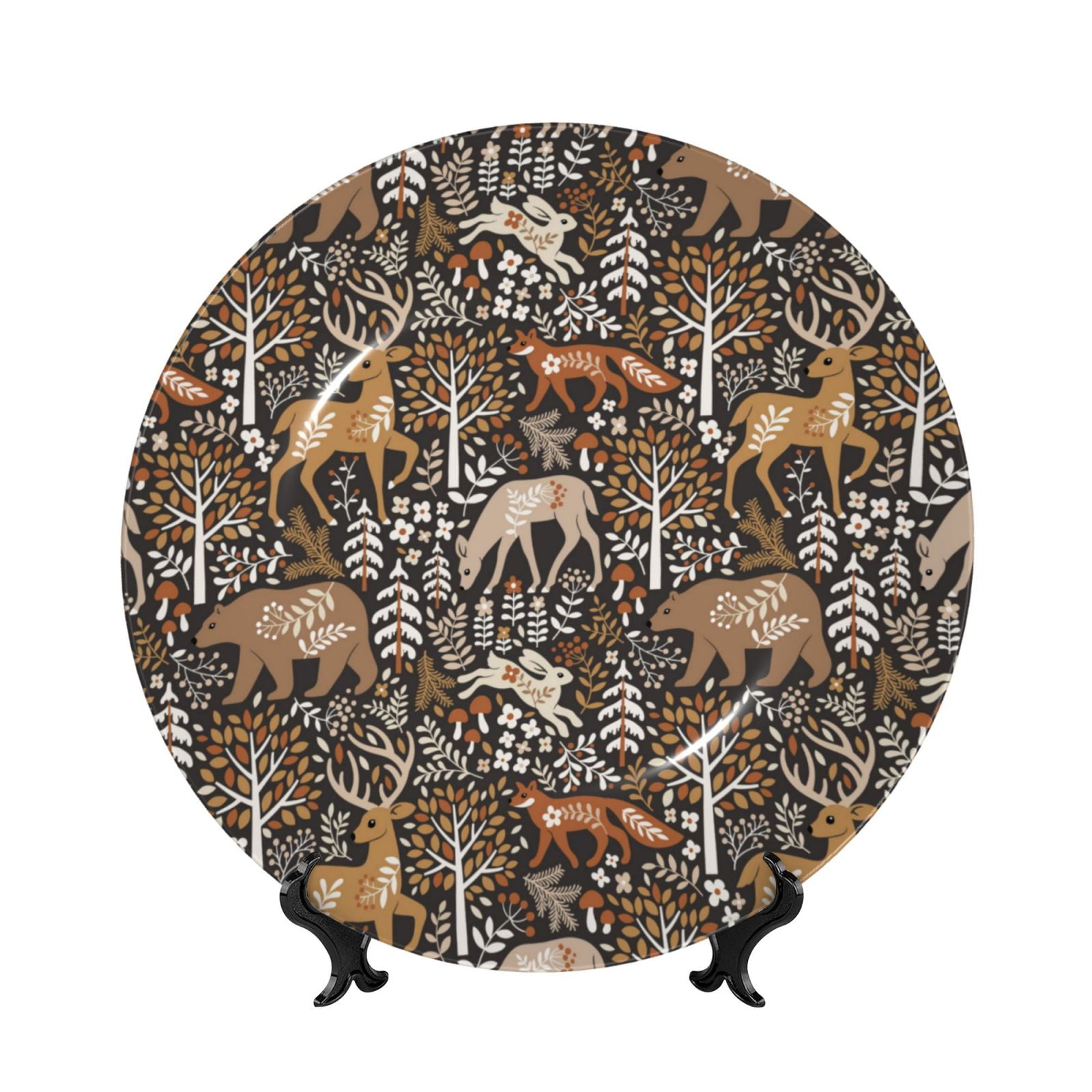 Daiia Moose fox bear leaf tree Printed Pattern Ceramic Plate Dinner ...