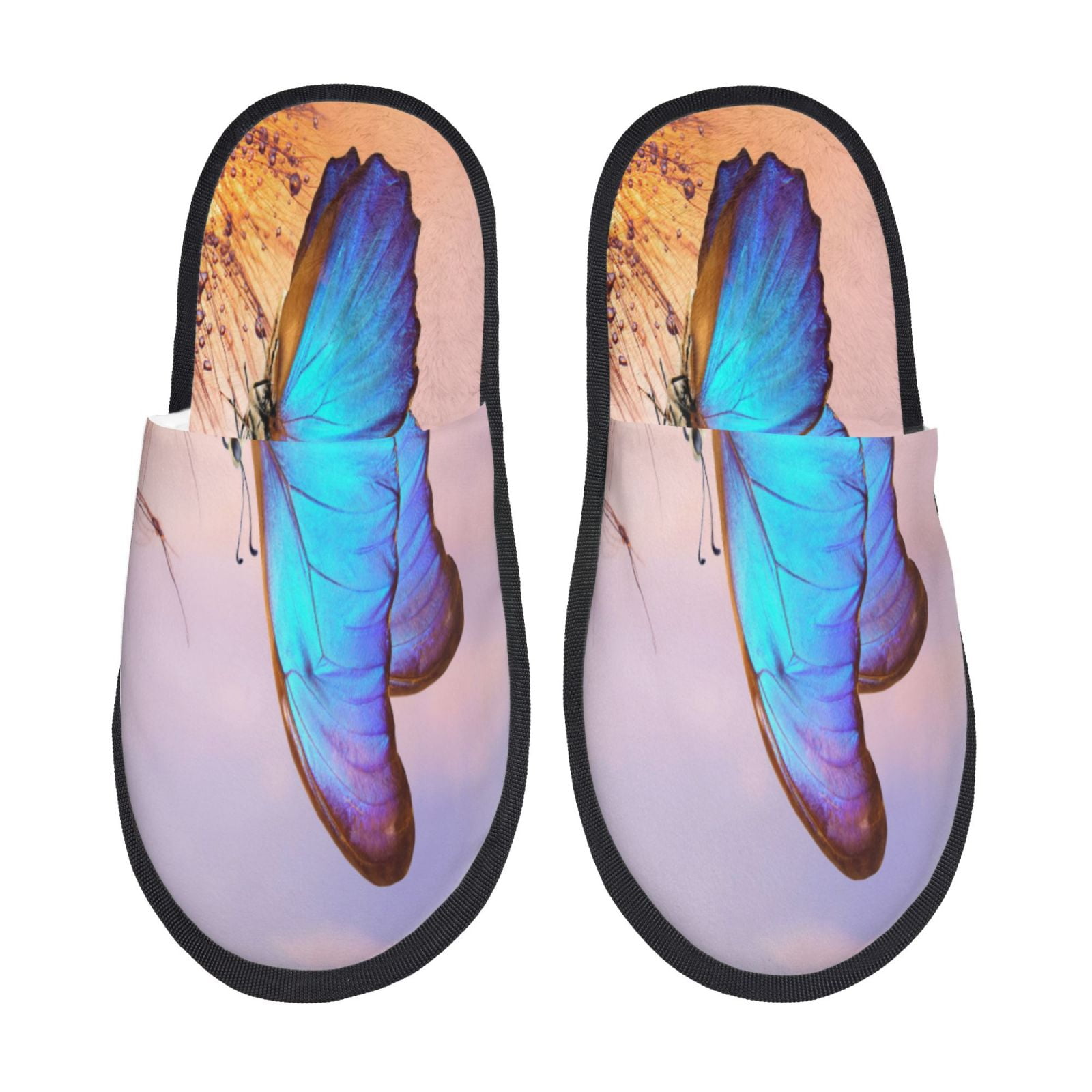 Daiia Morpho butterfly and dandelion Pattern Furry Slippers for Women ...