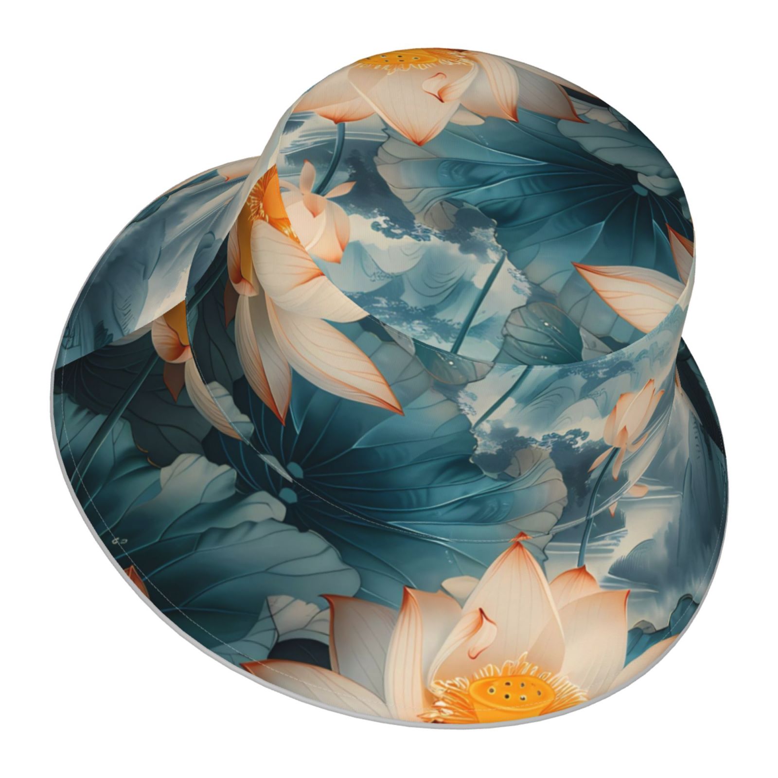 Daiia Mountain Lotus Serenity Pattern Bucket Hat - Trendy Cotton Sun ...