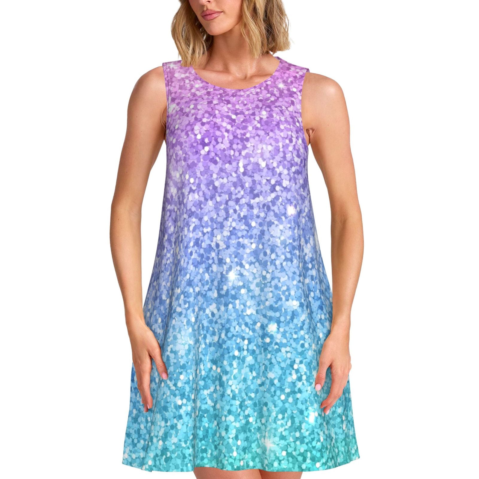Daiia Multicolor Glitter Print Women's Dresses 2025 Trendy Short sleeve ...