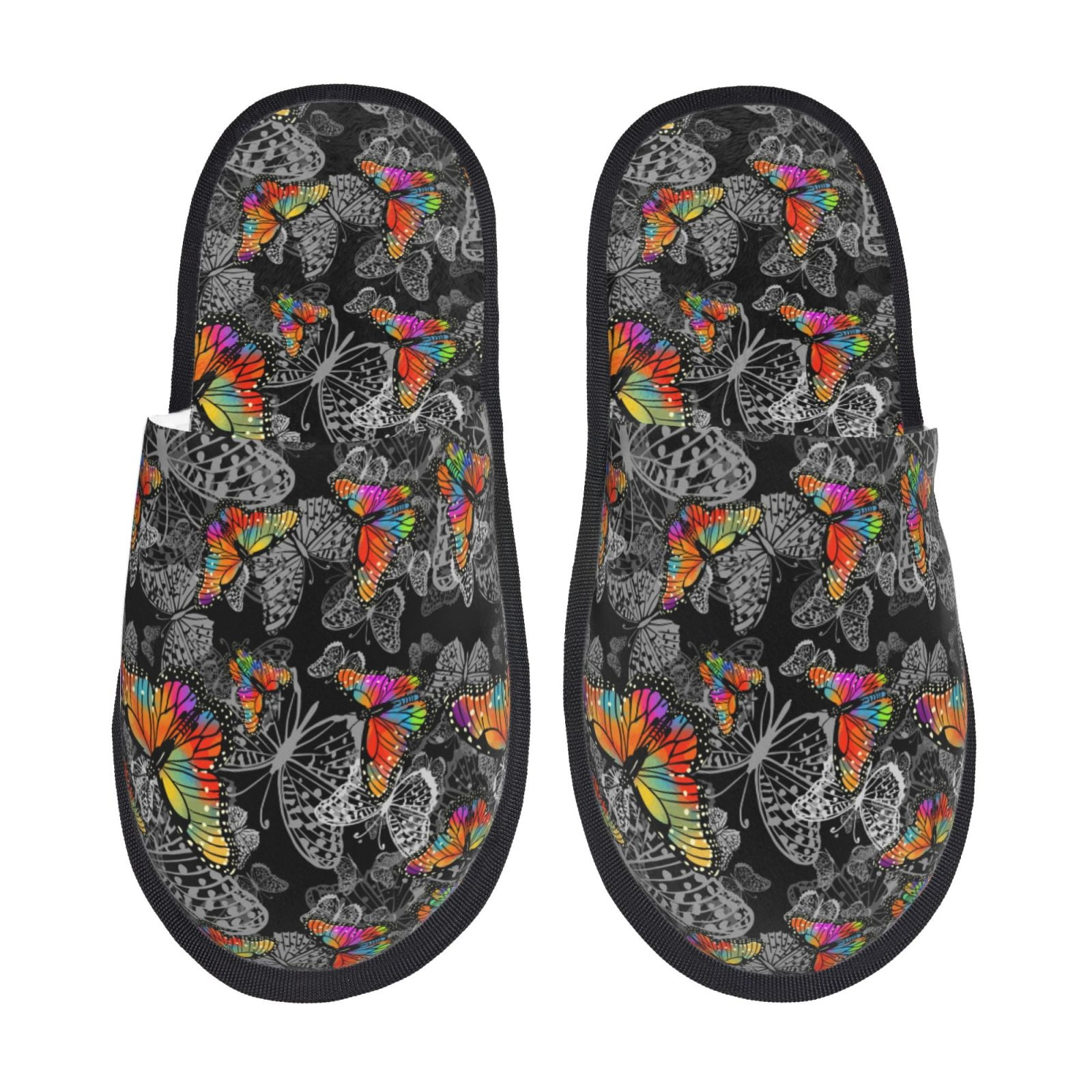 Daiia Multicolored Butterflies C Pattern Furry Slippers for Women and ...