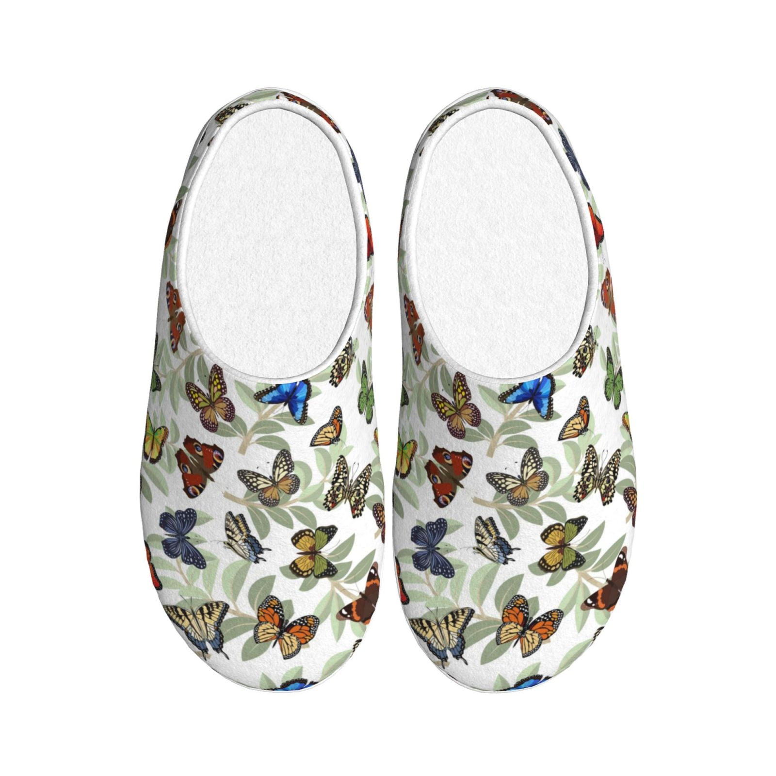 Daiia Multicolored Butterflies Print Women’s Fuzzy Slippers Memory Foam ...