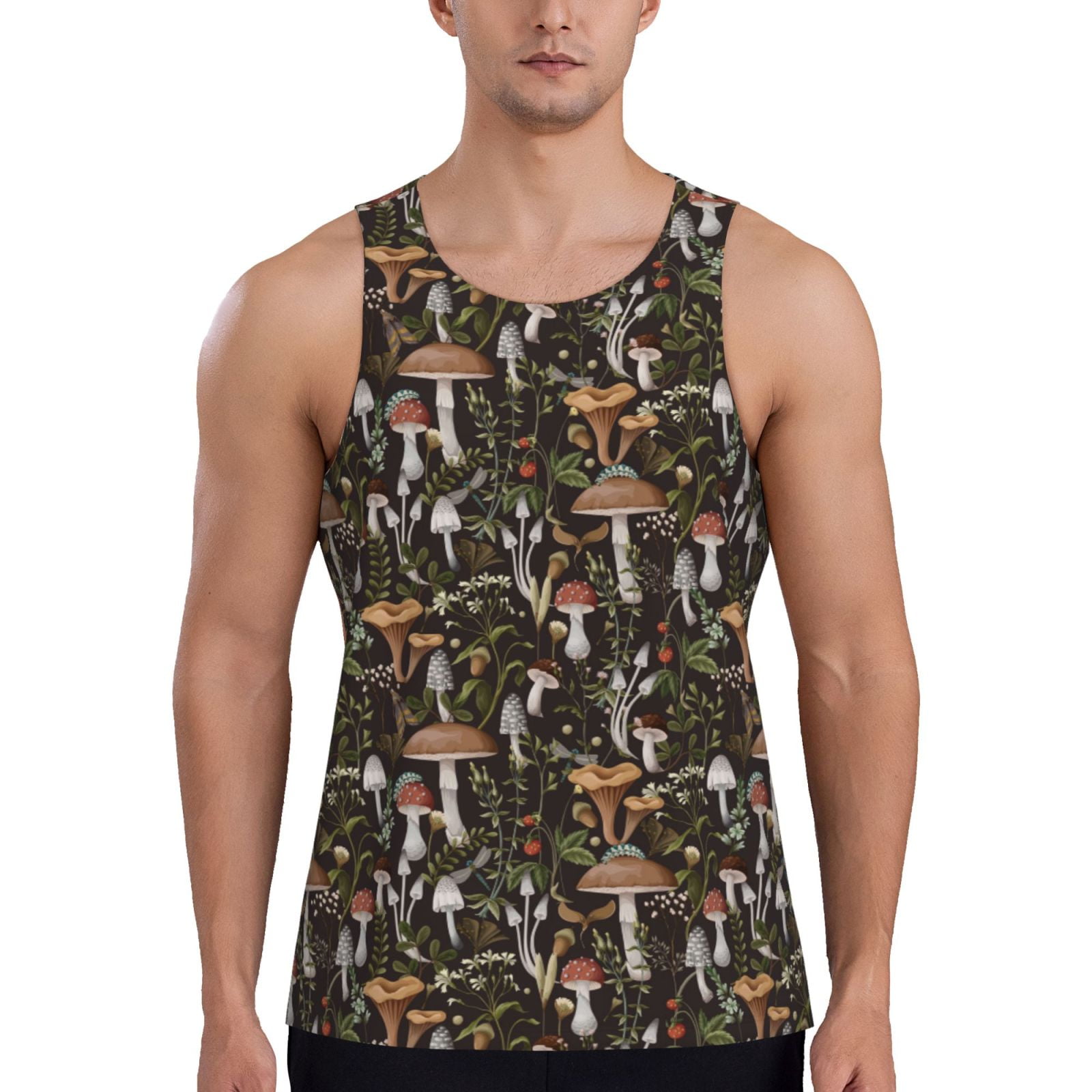 Daiia Mushroom Garnish Printed Men's Quick Dry Fit Muscle Tank Top Slim ...