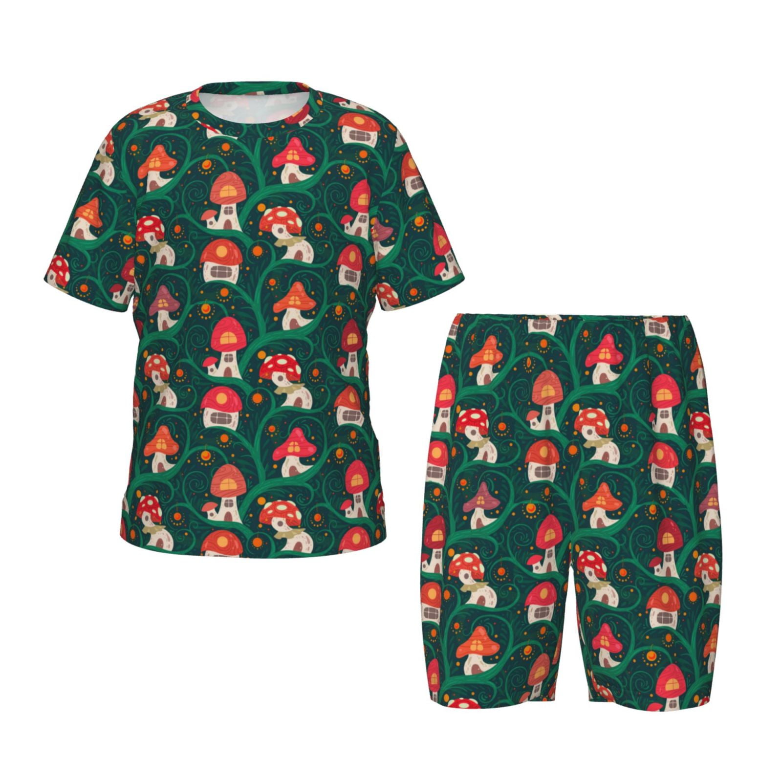 Daiia Mushroom House Print Children’s Cotton Pajama Set – Short-Sleeved ...