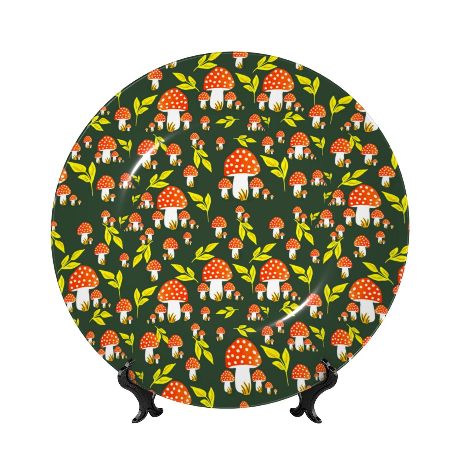 Daiia Mushroom Leaf Printed Pattern Ceramic Plate Dinner Plates Bone ...