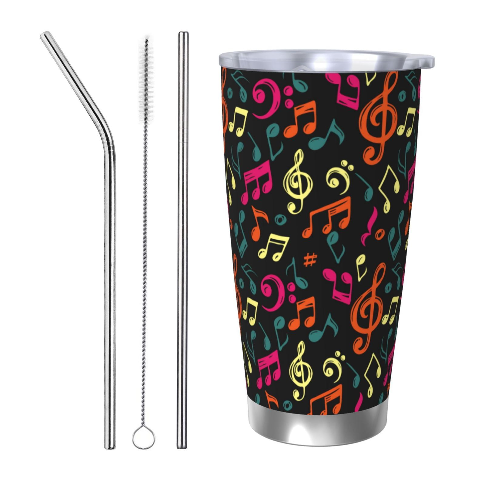 Daiia Music Notes Printed 20oz Insulated Coffee Cup with Straw Topper ...