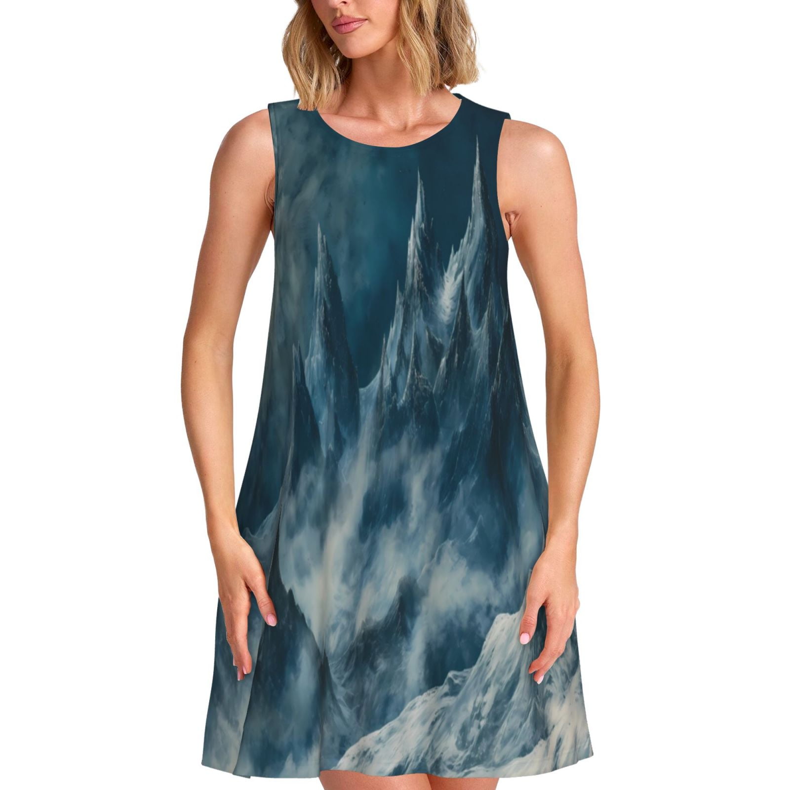 Daiia Mysterious Moonlit Mountains Print Women's Dresses 2025 Trendy ...