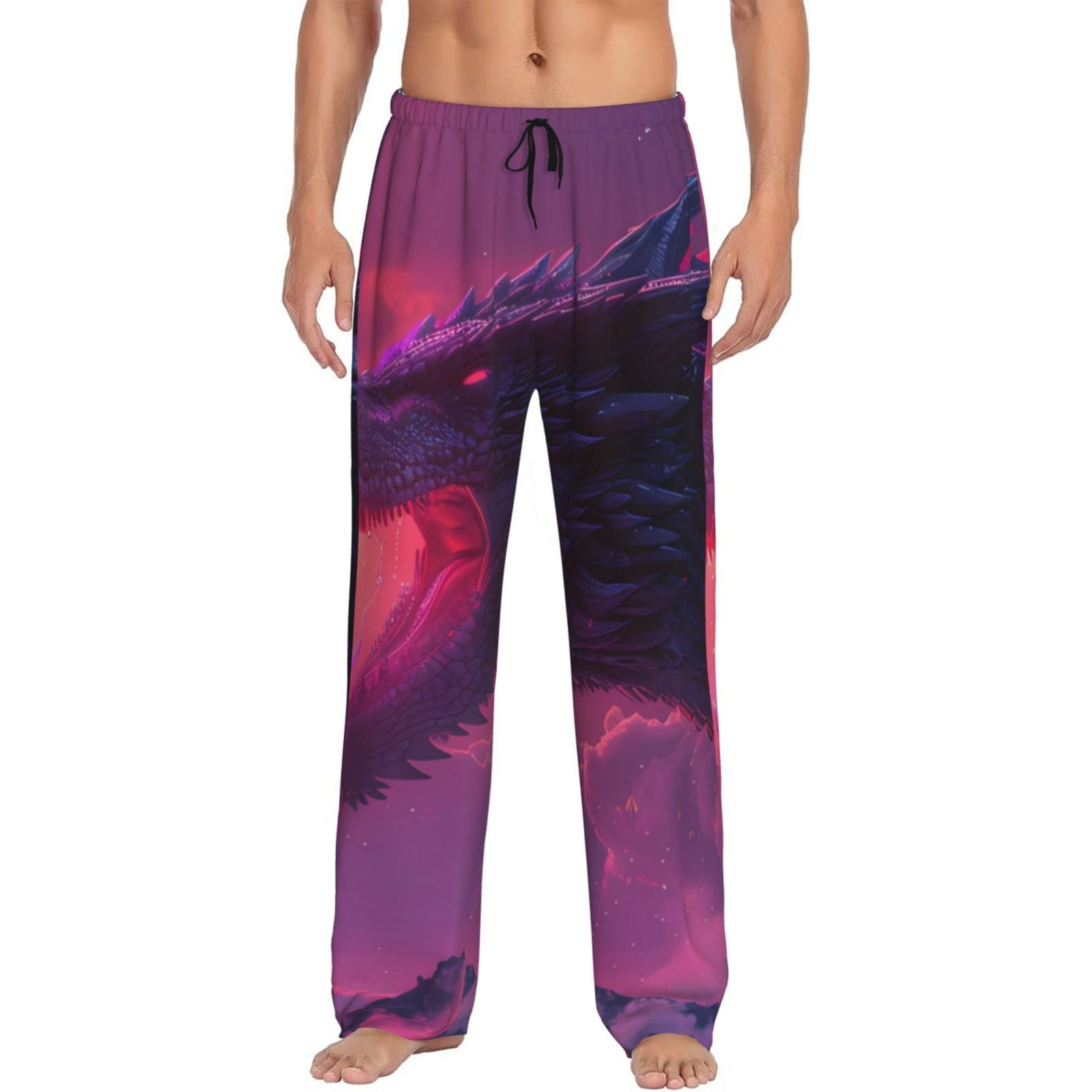 Daiia Mystical Dragon Under Moon Men's Sleep Pant with Pockets and ...
