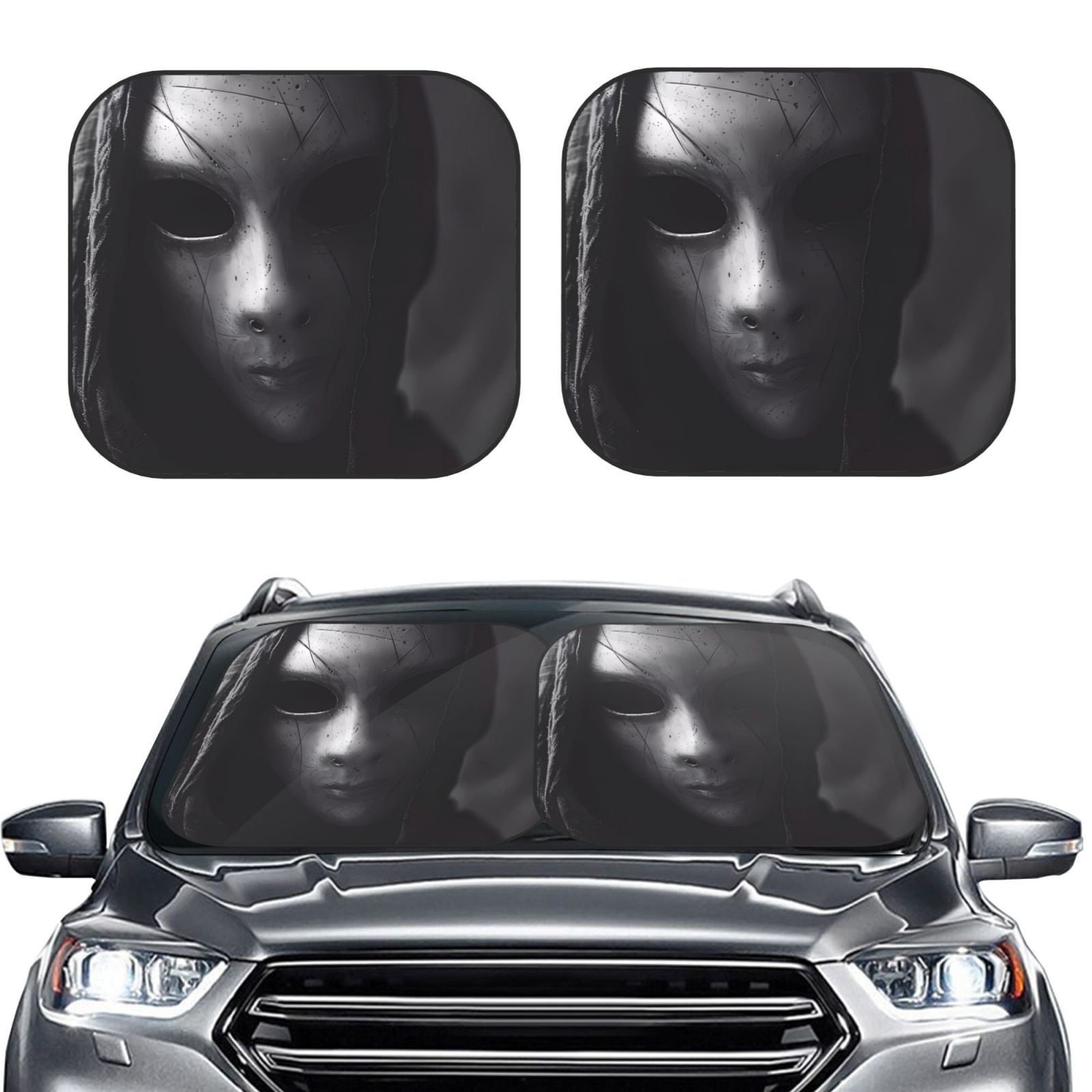 Daiia Mystical Masked Figure Monochrome 2PCS Car Windshield Sun Shade ...