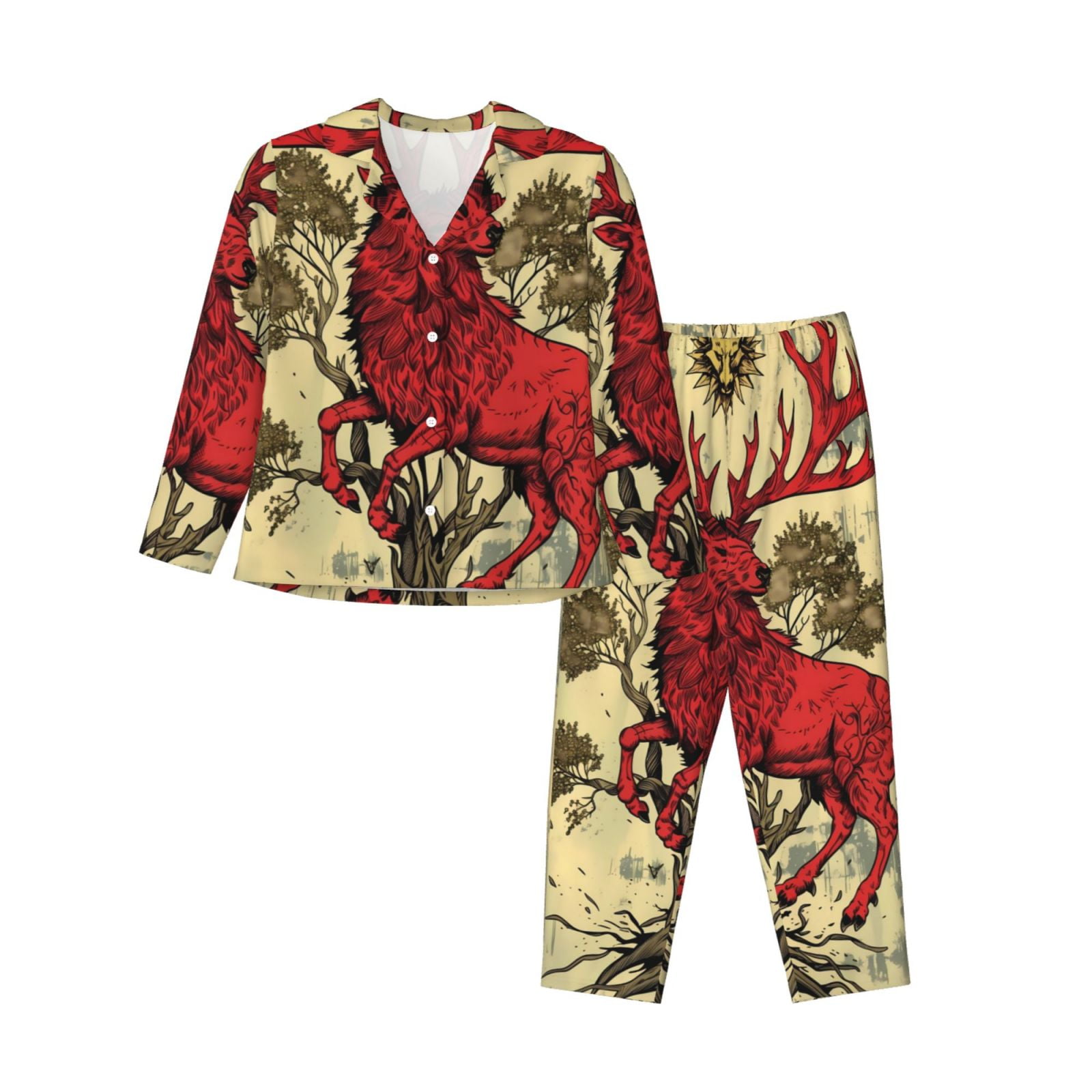 Daiia Mythical Red Stag Illustration for Women's Long-Sleeved Pajama ...