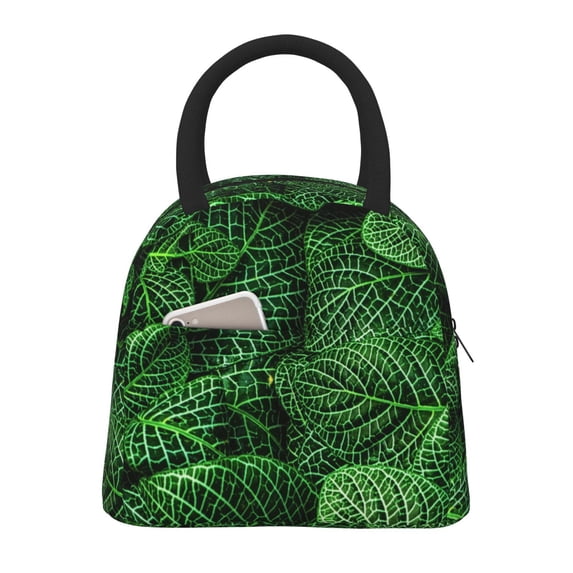 Daiia Natural Green Leaves Pattern Lunch Bag , Insulated Lunch Box ...