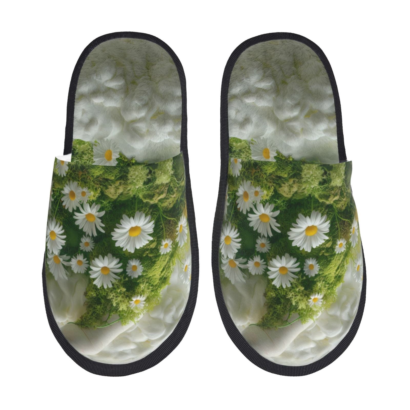 Daiia Nature Hand Daisies Art Pattern Furry Slippers for Women and Men ...