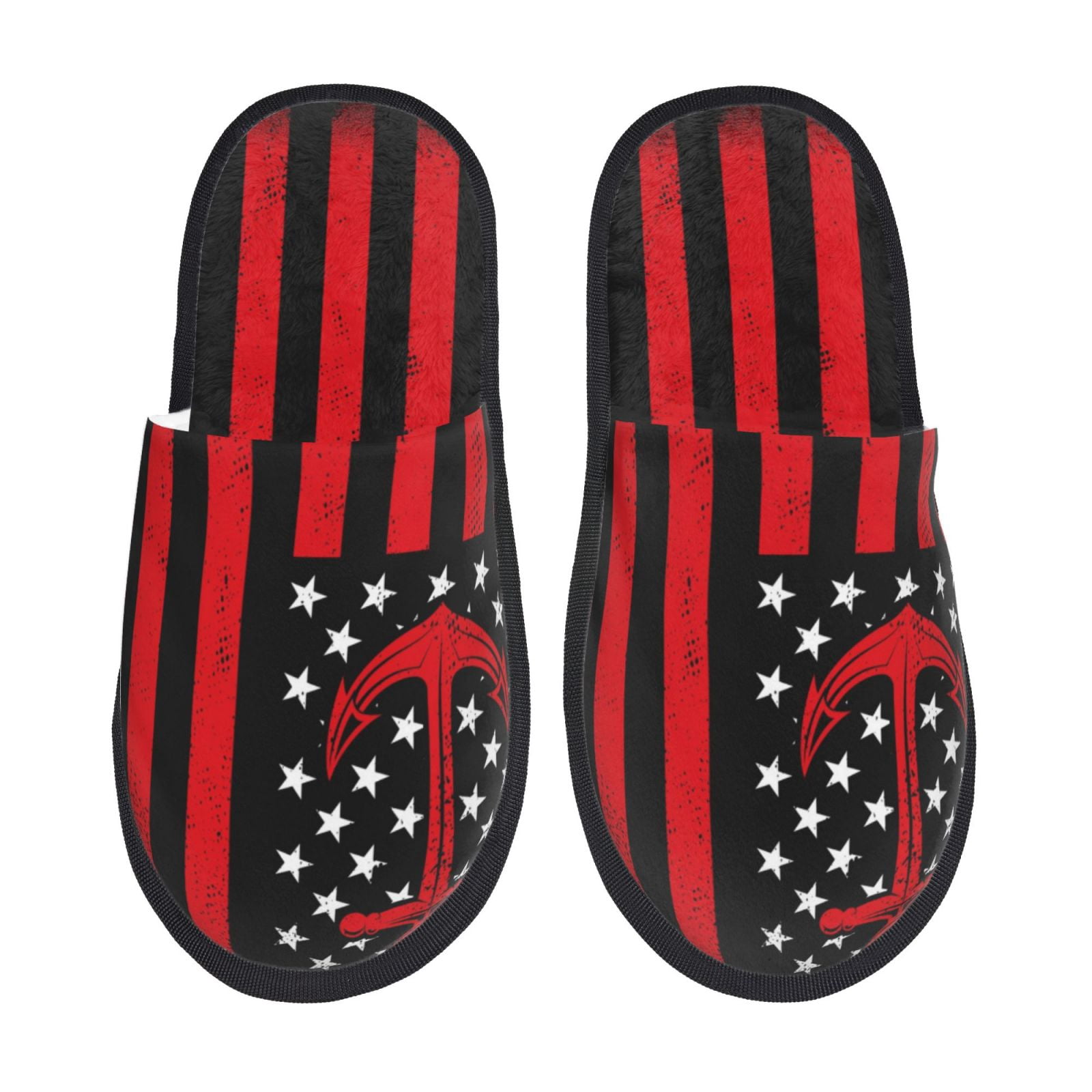 Daiia Nautical American Flag Pattern Furry Slippers for Women and Men ...
