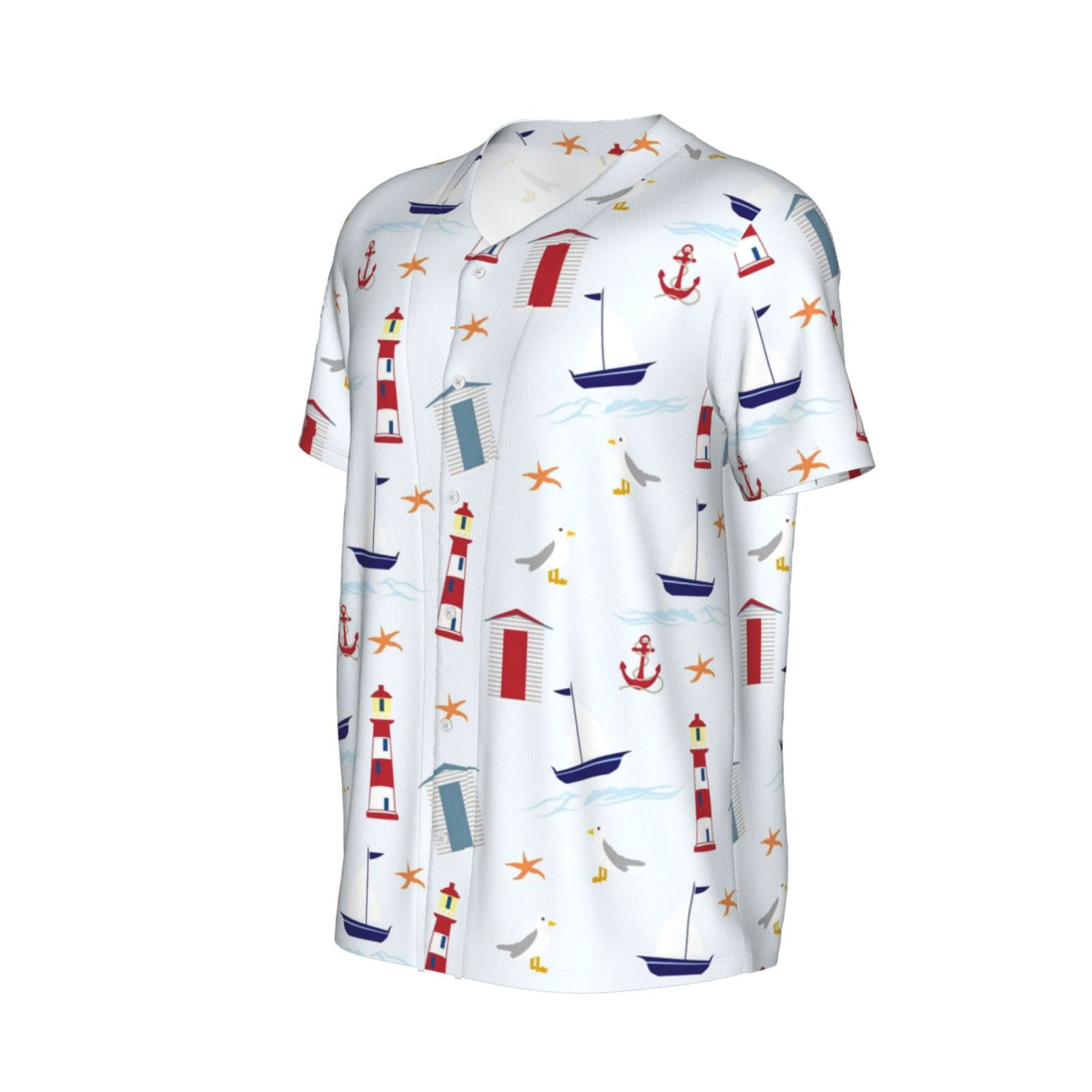 Daiia Nautical Lighthouse Sailboat Mens Baseball Jersey Button Down ...