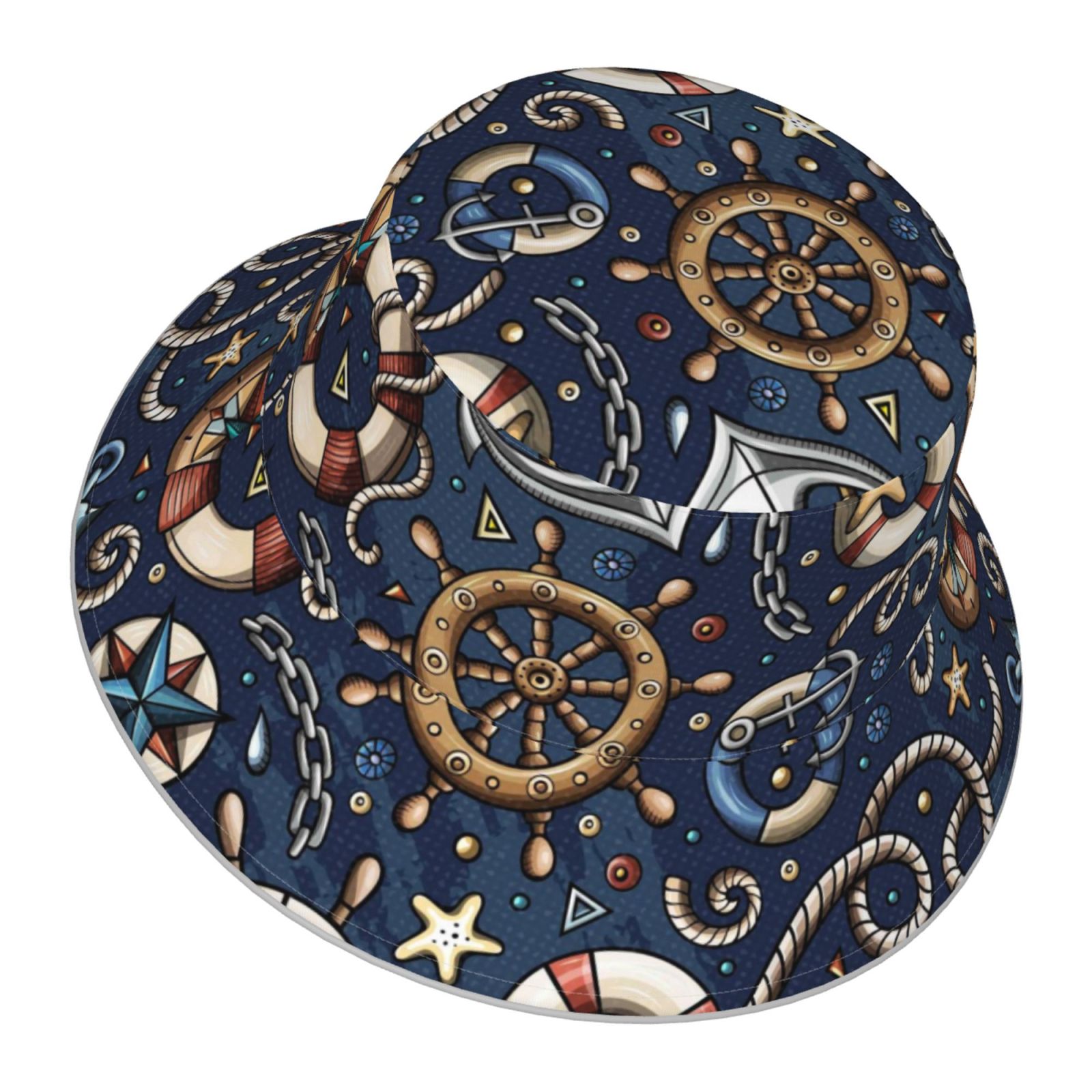 Daiia Nautical Pattern Bucket Hat - Trendy Cotton Sun Hat for Beach ...