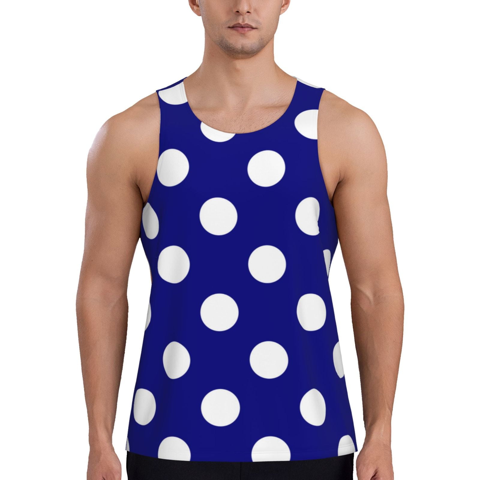 Daiia Navy And White Polka Dot Printed Men's Quick Dry Fit Muscle Tank ...