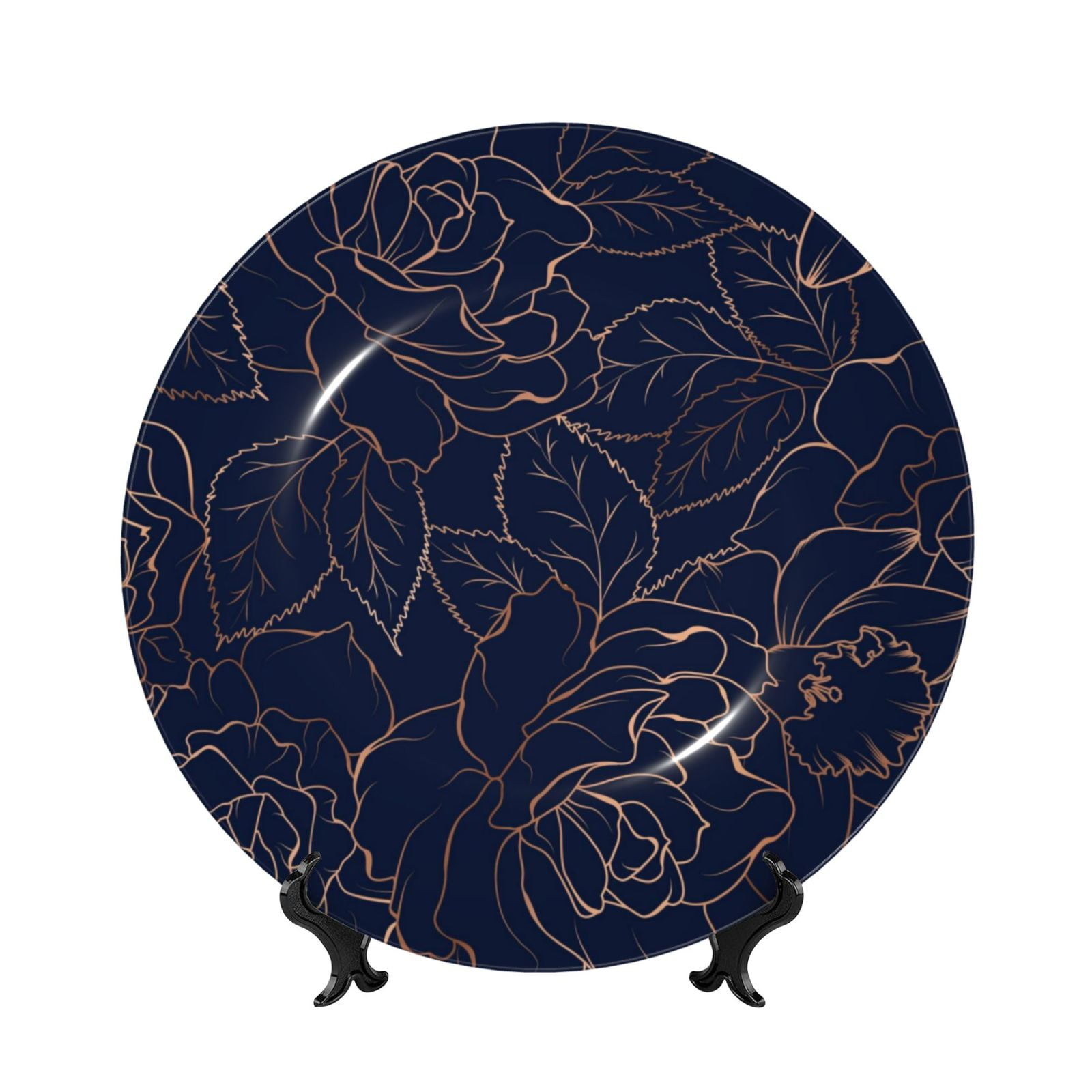 Daiia Navy Dark Blue Printed Pattern Ceramic Plate Dinner Plates Bone ...