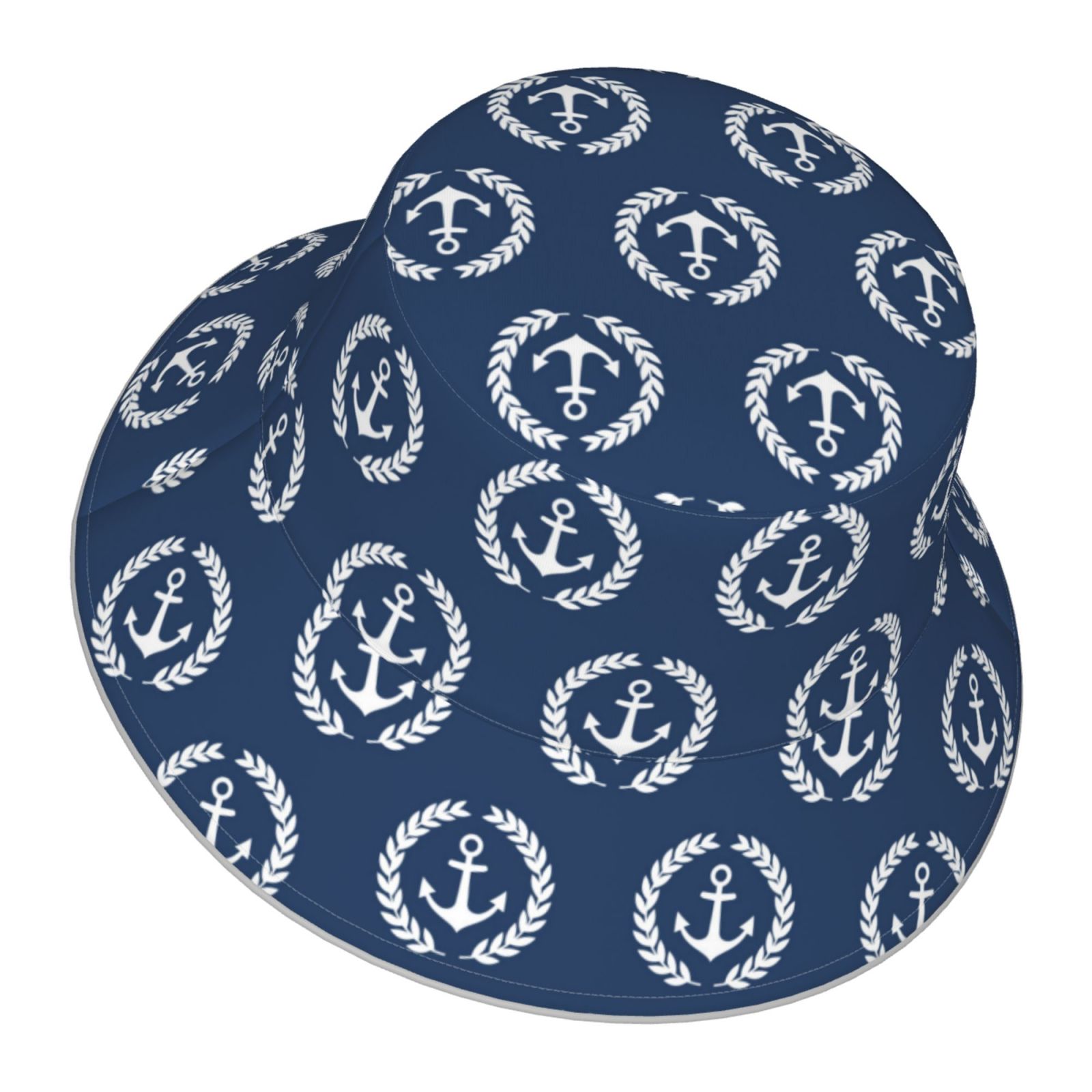 Daiia Navy Nautical Pattern Bucket Hat - Trendy Cotton Sun Hat for ...