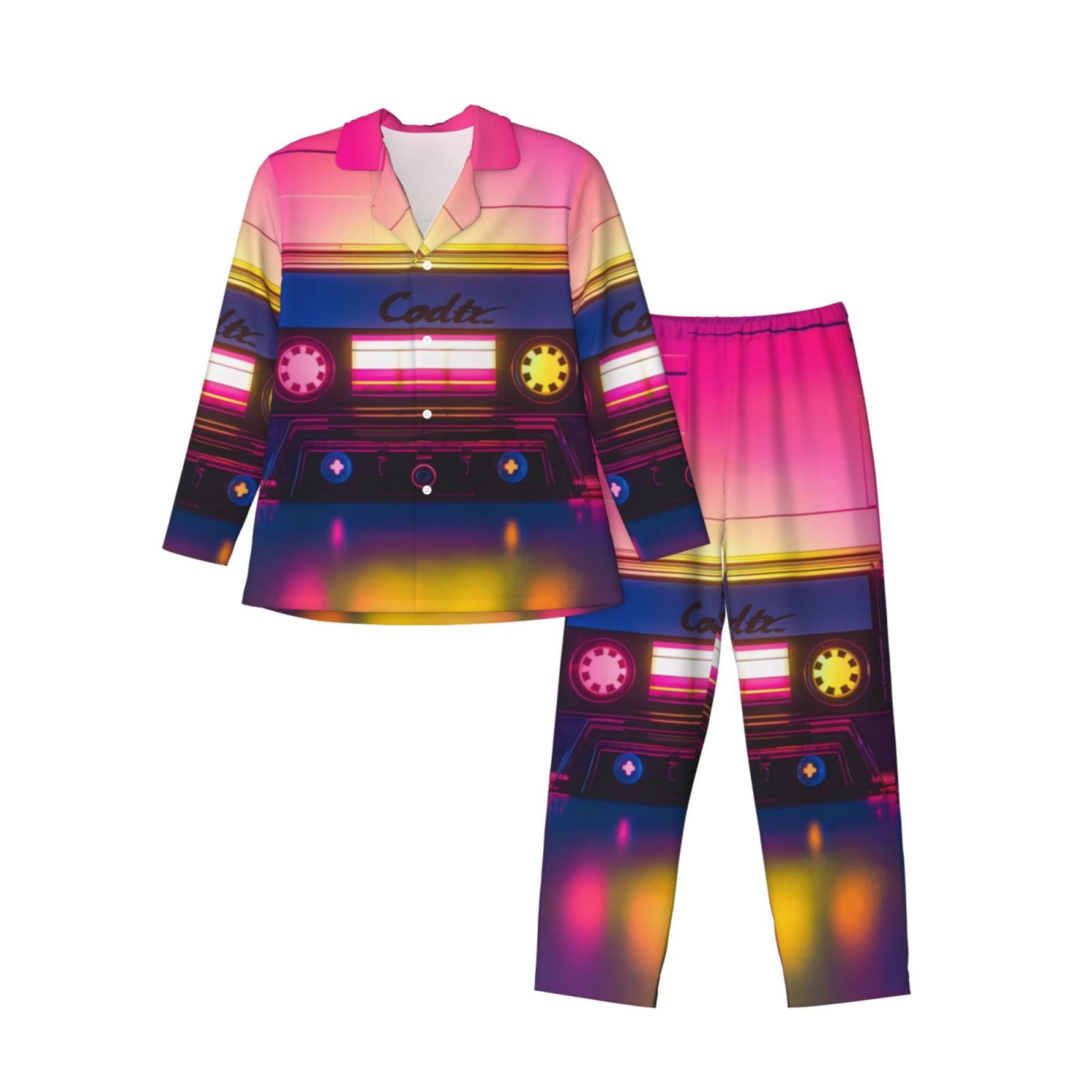 Daiia Neon Cassette Tape for Men's Long-Sleeved Pajama Set – Soft ...