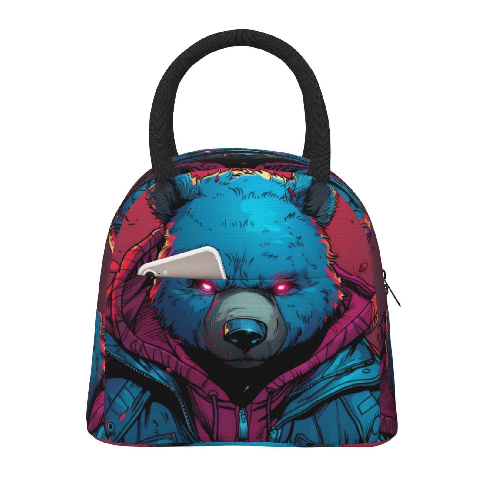 Daiia Neon Cyberpunk Blue Bear Pattern Lunch Bag , Insulated Lunch Box ...