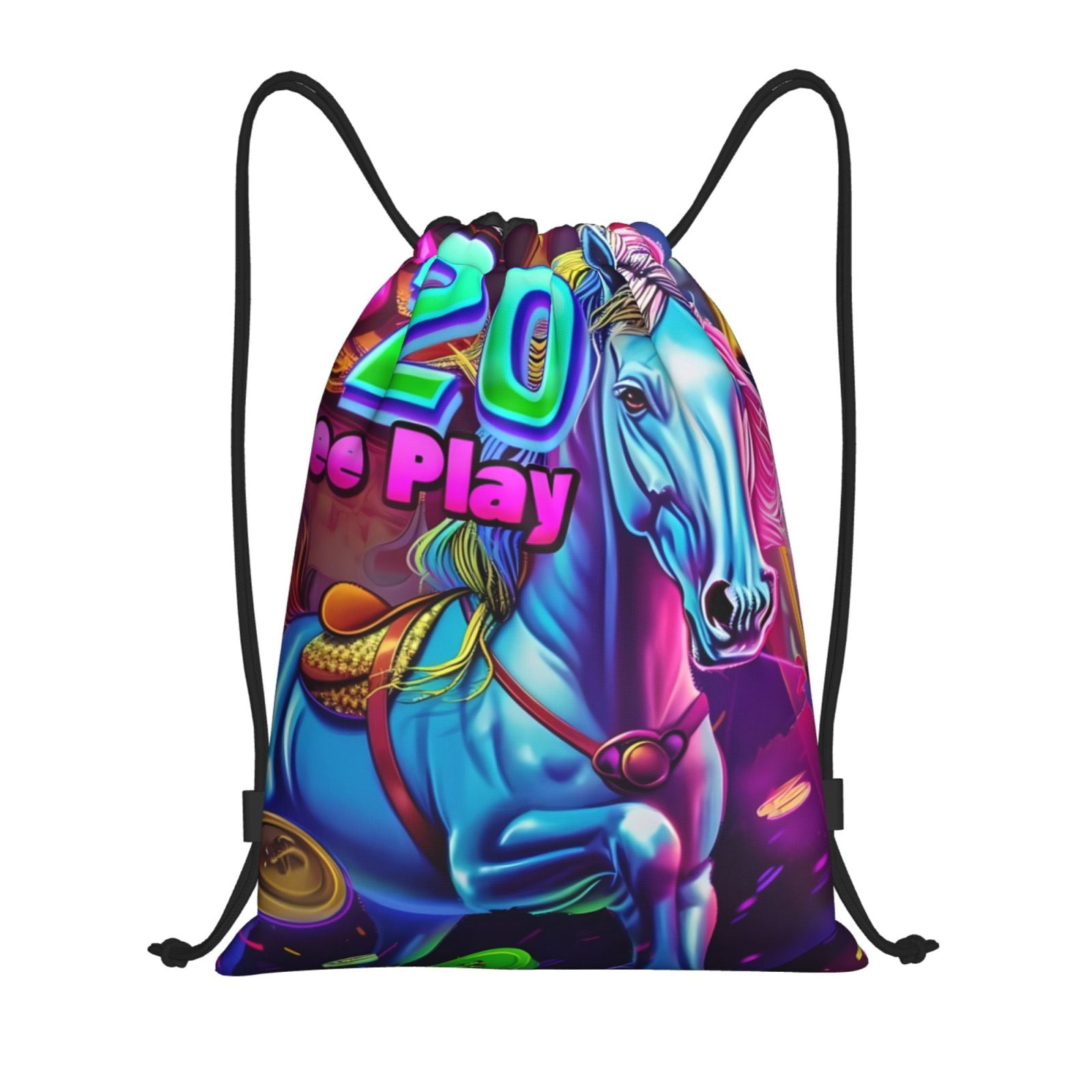 Daiia Neon Free Play Pattern Drawstring Backpack, Gym Bag, Lightweight ...