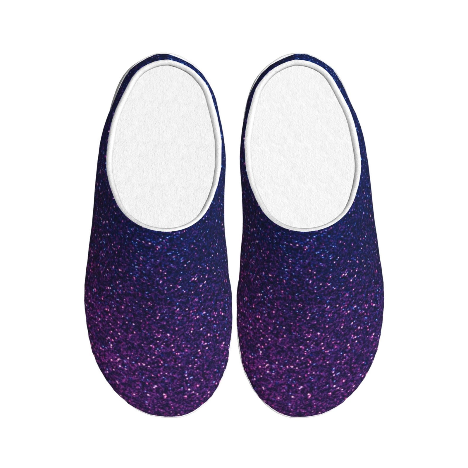 Daiia Neon Glitter Print Women’s Fuzzy Slippers Memory Foam Lightweight ...