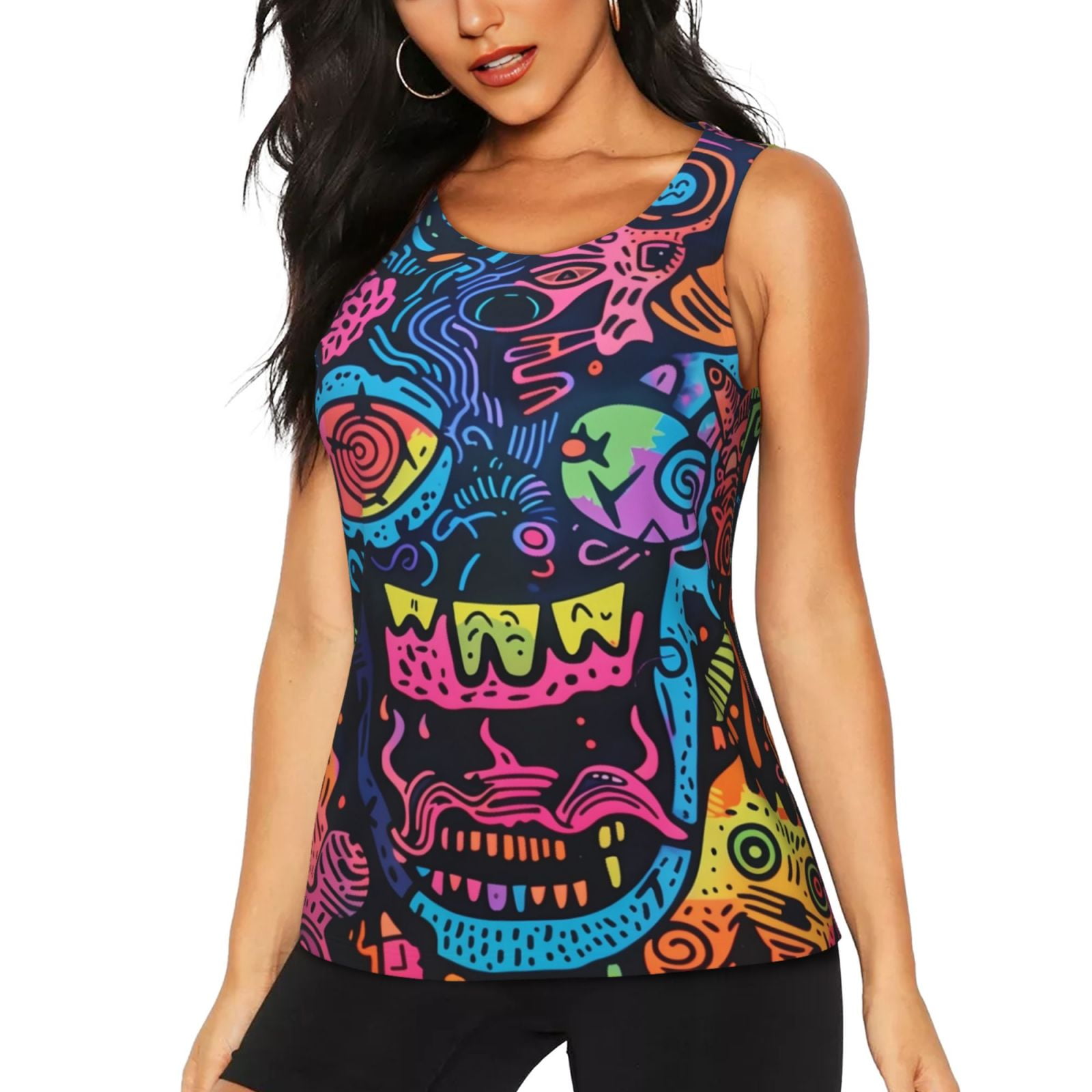 Daiia Neon Graffiti Urban Art Printed Womens Workout Tops for Women ...