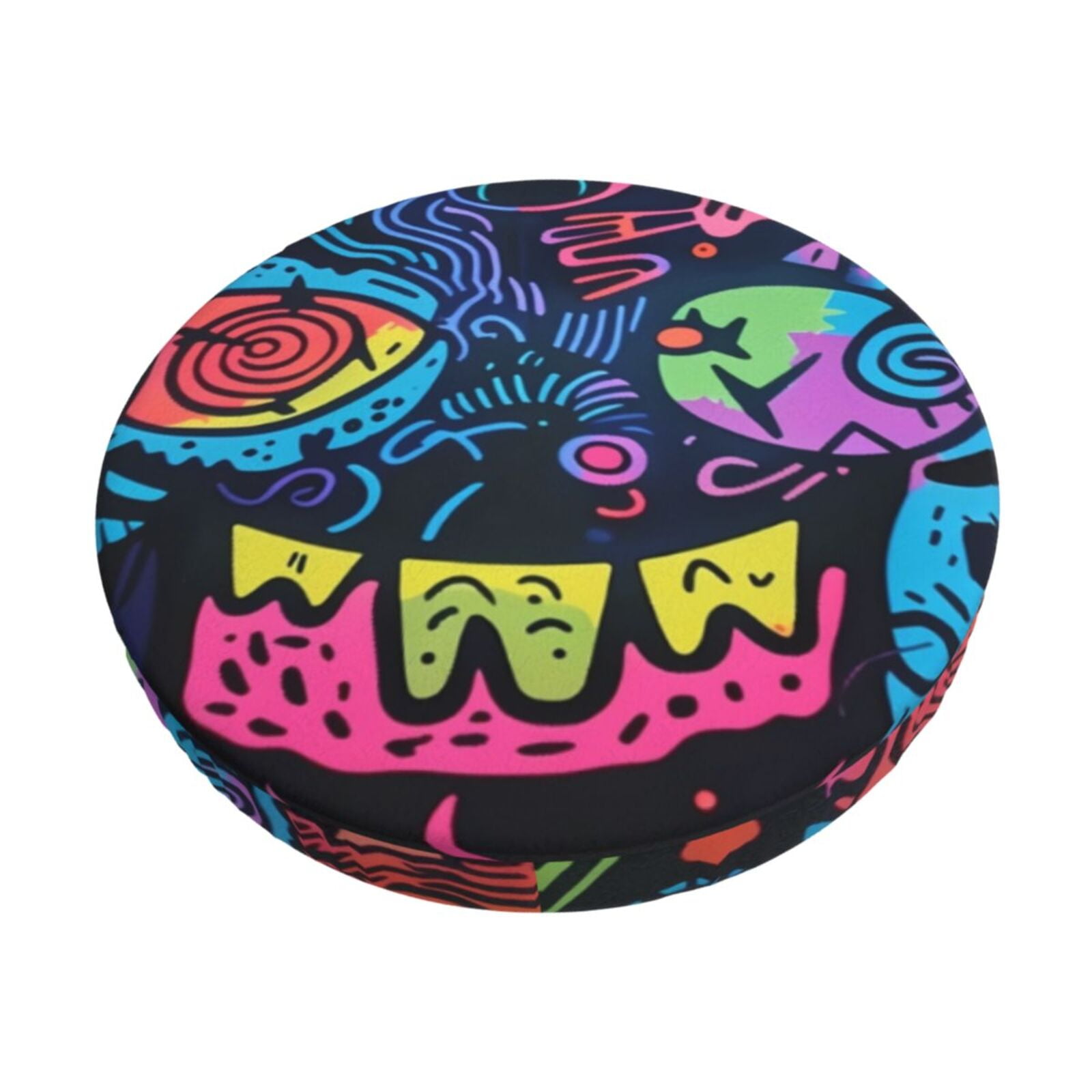 Daiia Neon Graffiti Urban Art Stool Covers Round,Round Bar Stool Covers ...