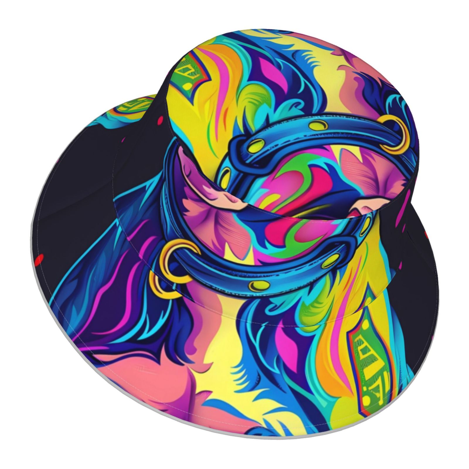 Daiia Neon Pop Art Pitbull Pattern Bucket Hat - Trendy Cotton Sun Hat ...