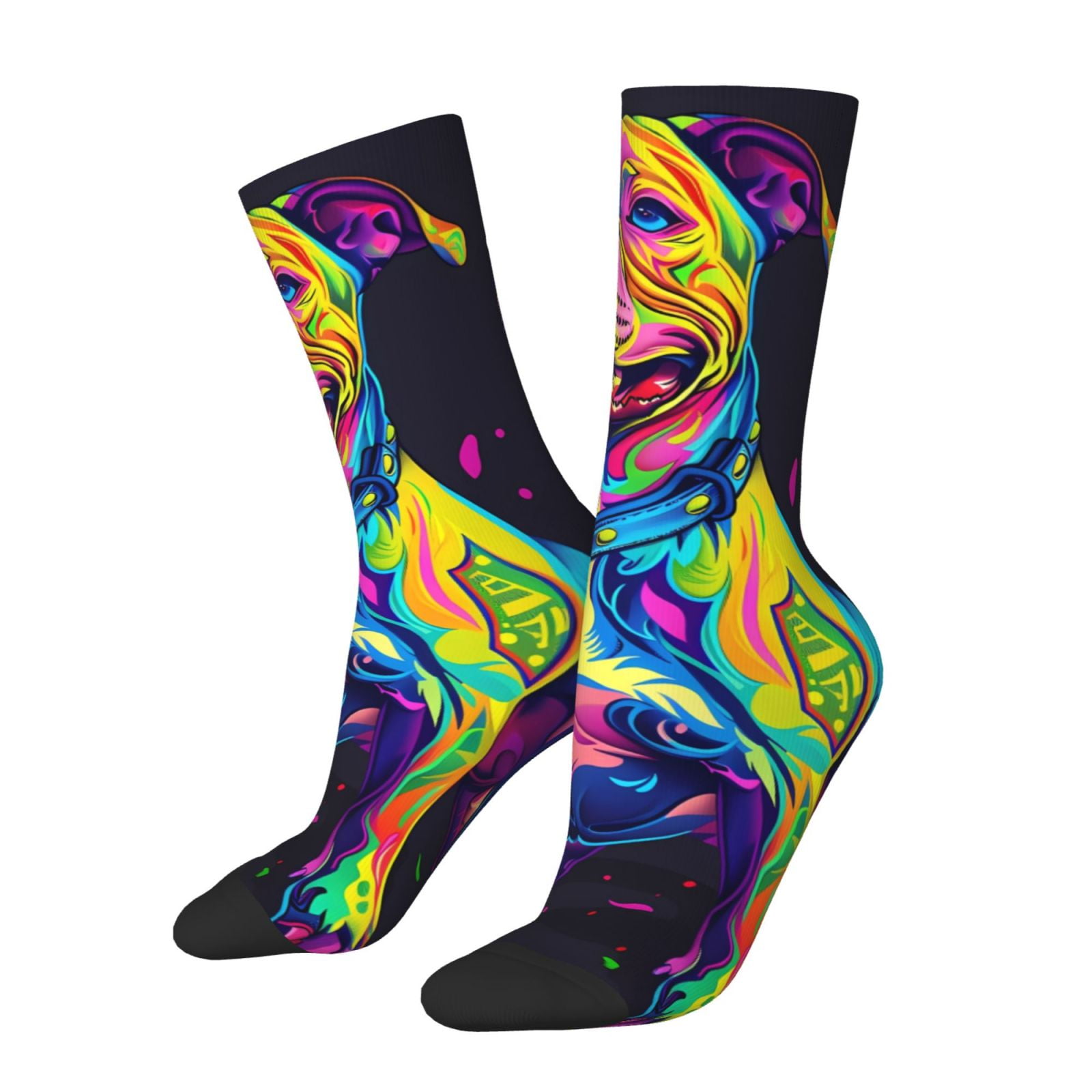 Daiia Neon Pop Art Pitbull Print Crew Socks – Soft Breathable Long ...