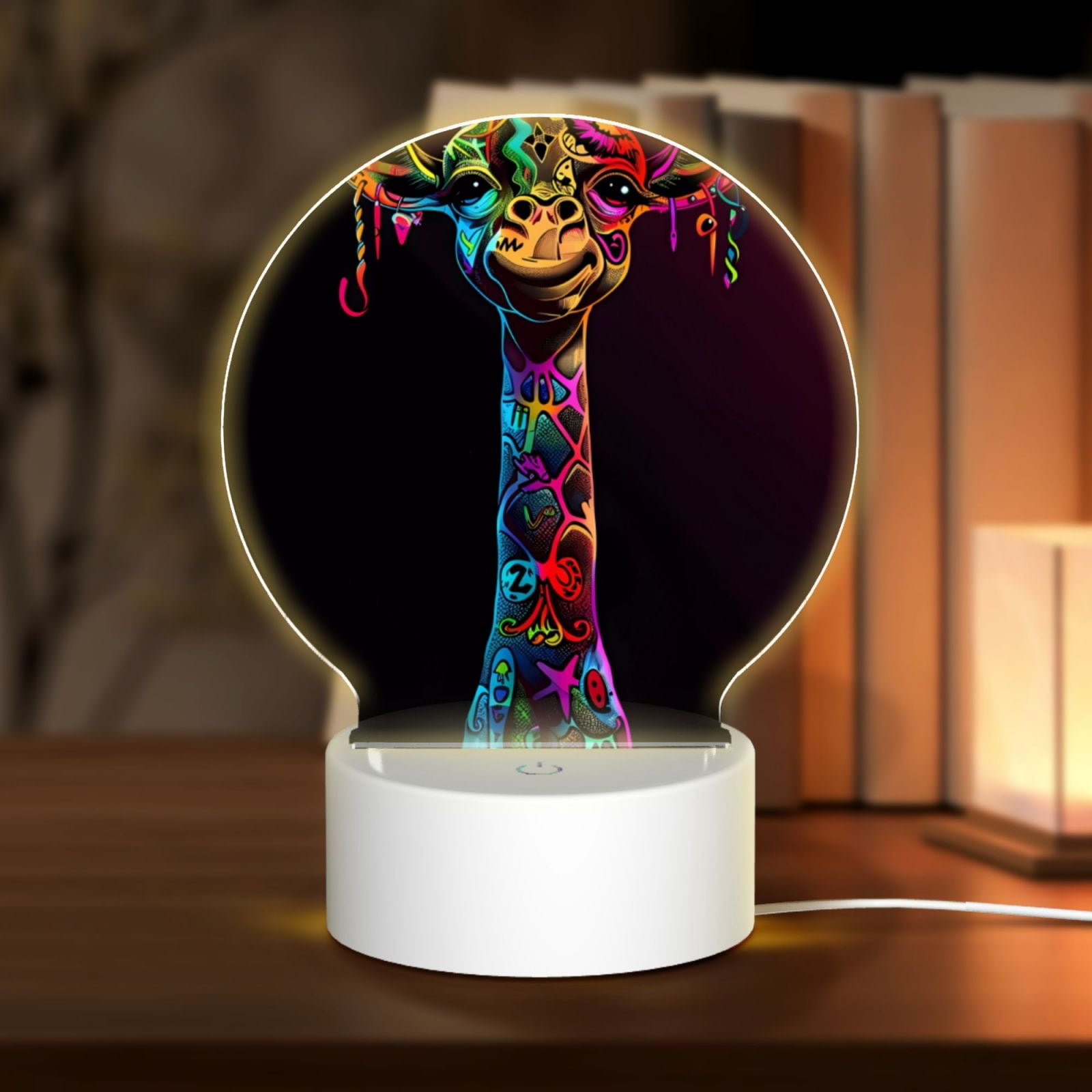Daiia Neon Psychedelic Giraffe Pattern Acrylic Night Light, LED Touch ...