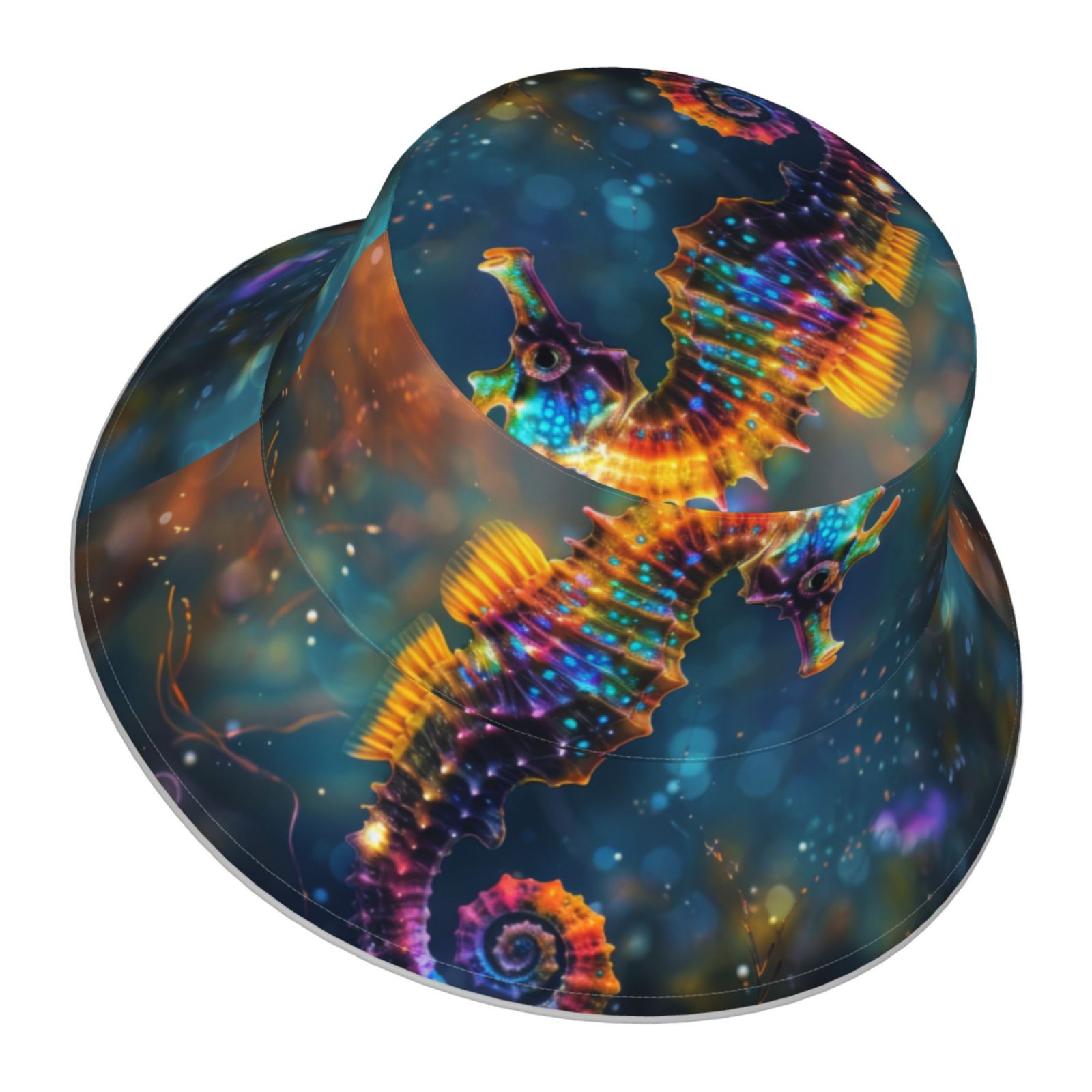 Daiia Neon Seahorse Underwater Realm Pattern Bucket Hat - Trendy Cotton ...