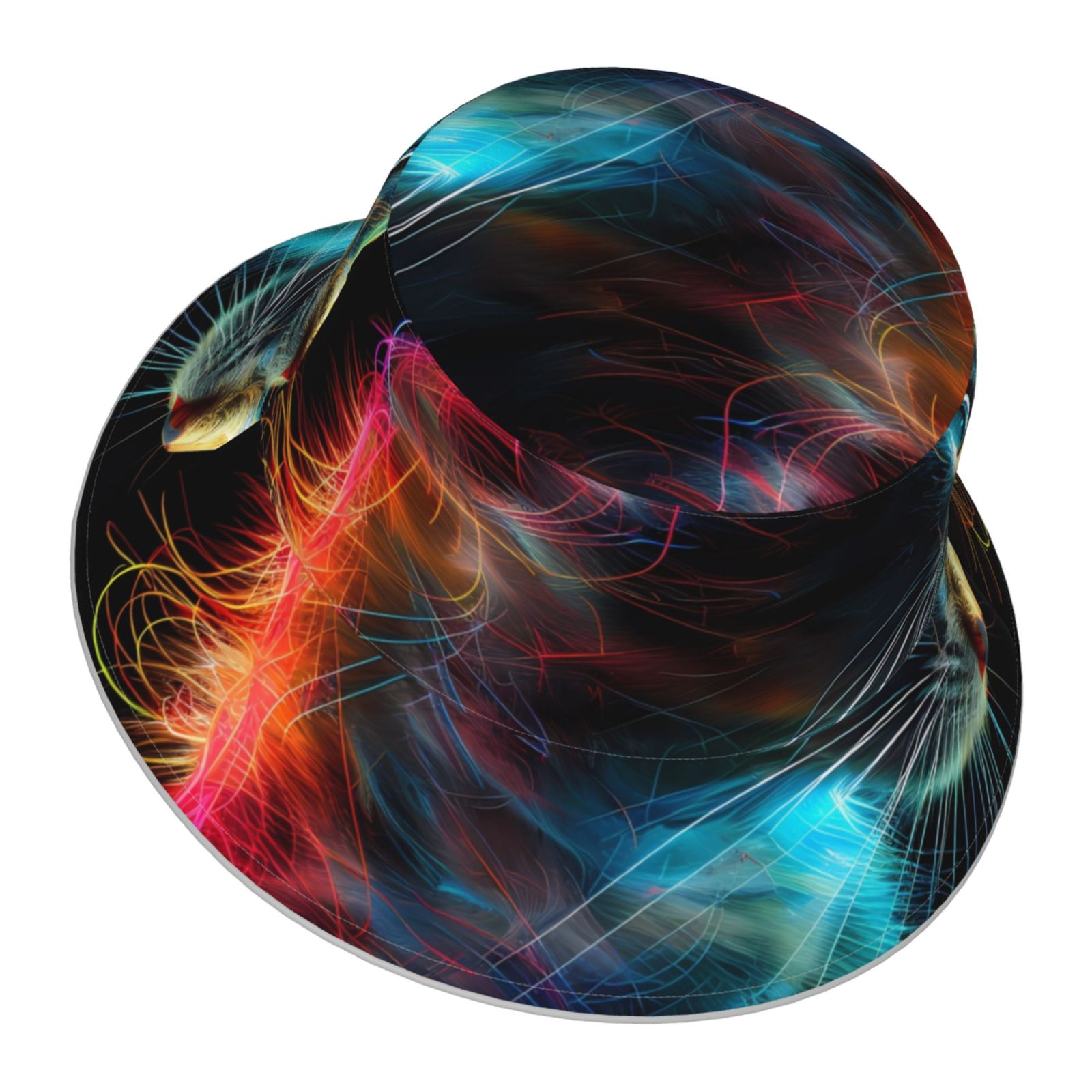 Daiia Neon Spectrum Cat Portrait Pattern Bucket Hat - Trendy Cotton Sun ...