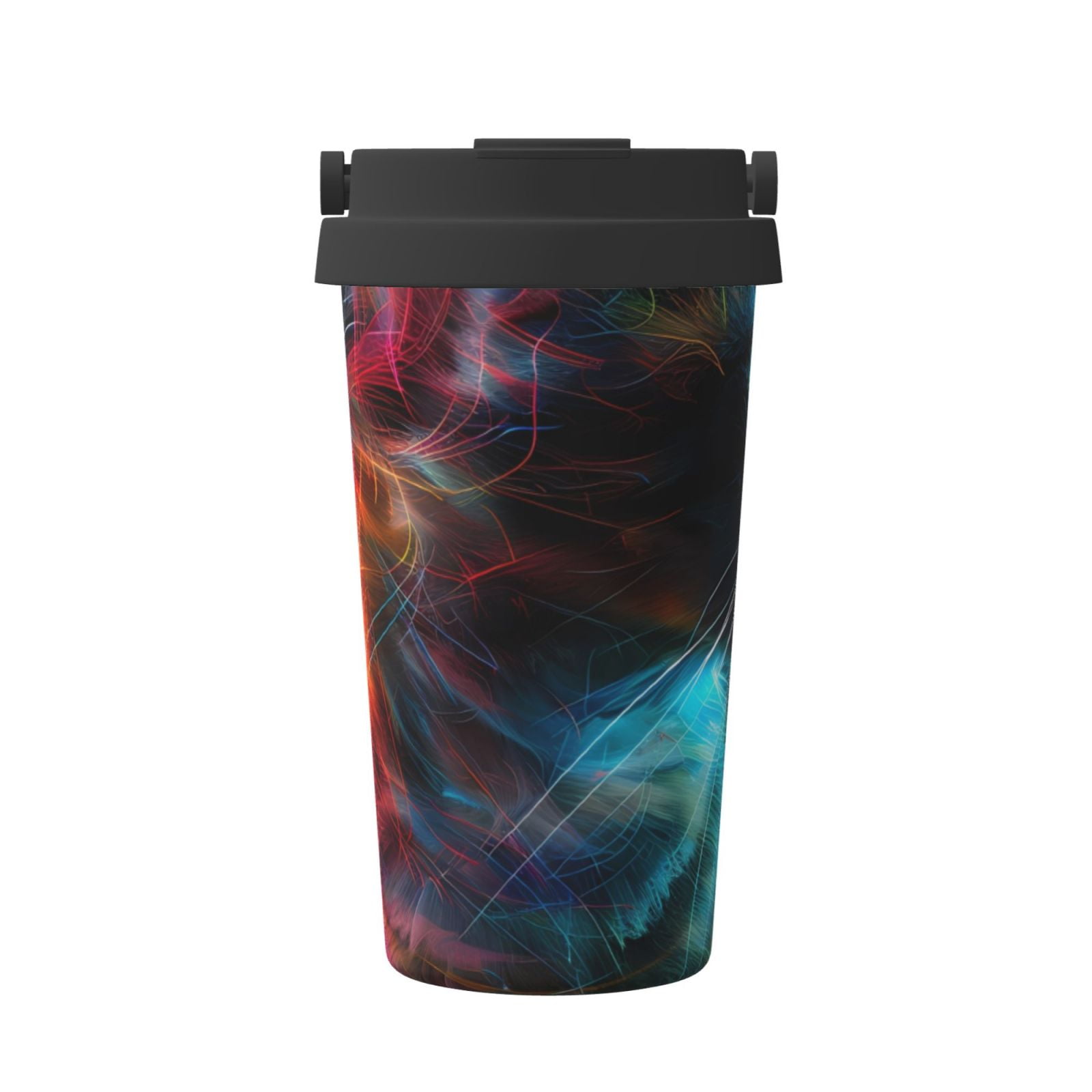 Daiia Neon Spectrum Cat Portrait Printed Stainless Steel Tumbler with ...