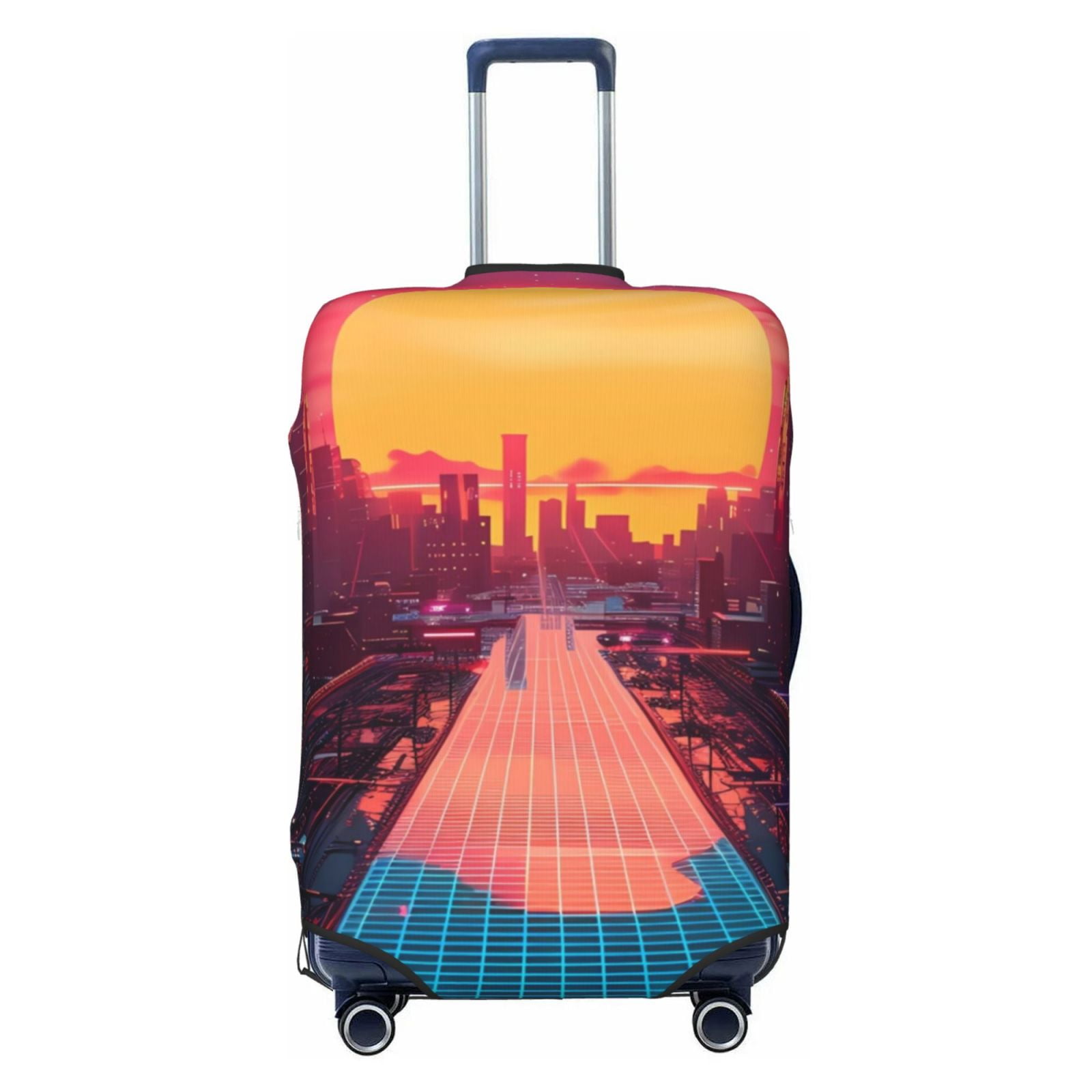 Daiia Neon Sunset Cyberpunk Cityscape Luggage Cover, Thickened Washable ...