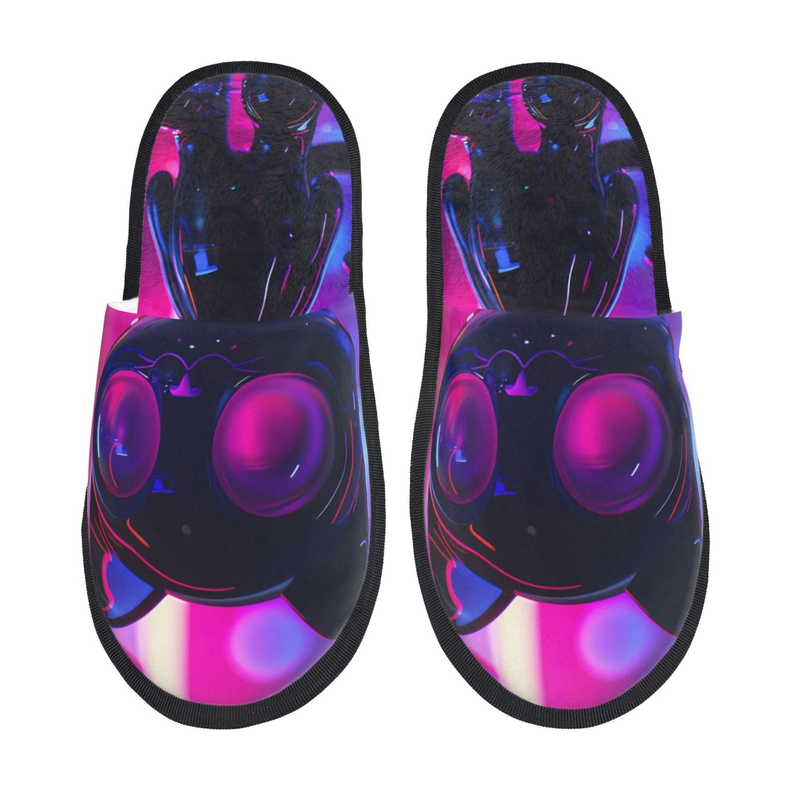 Daiia Neon Toy Cat Reflections Pattern Furry Slippers for Women and Men ...